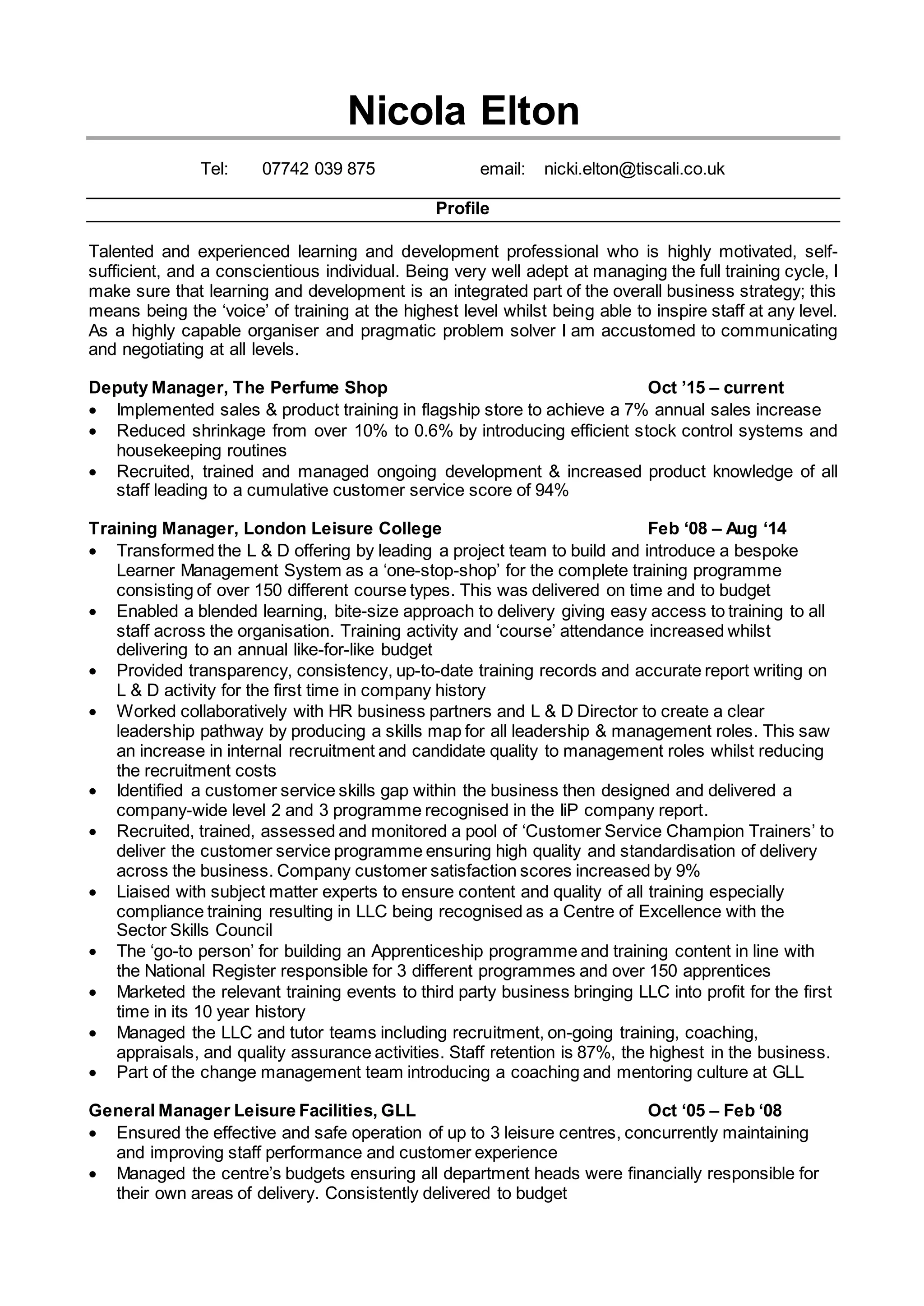 Nicola Elton CV ch 2016 | PDF