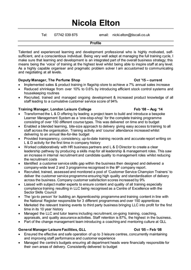 Nicola Elton CV ch 2016 | PDF