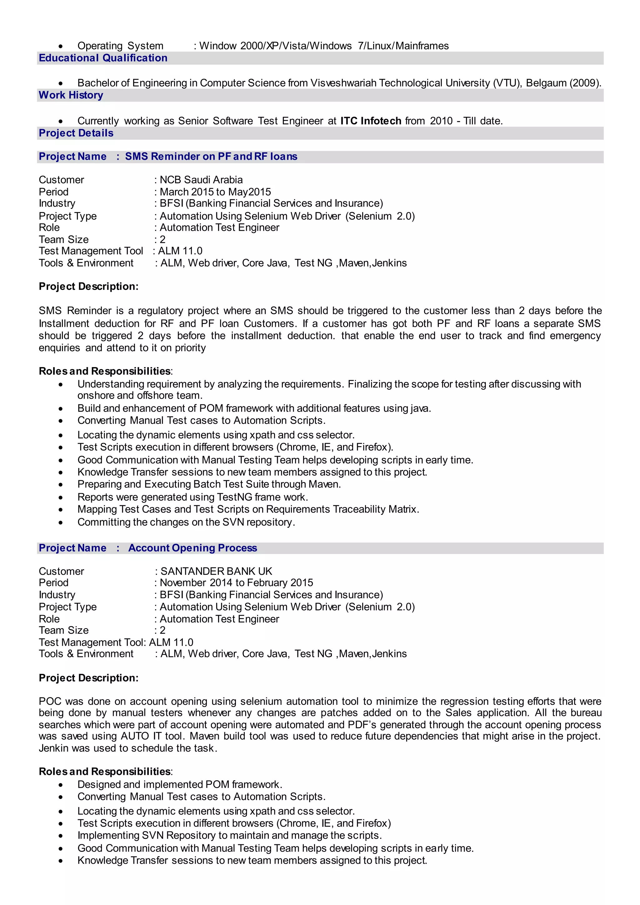 Sunil S _Selenium_5.3yrs_Resume | PDF