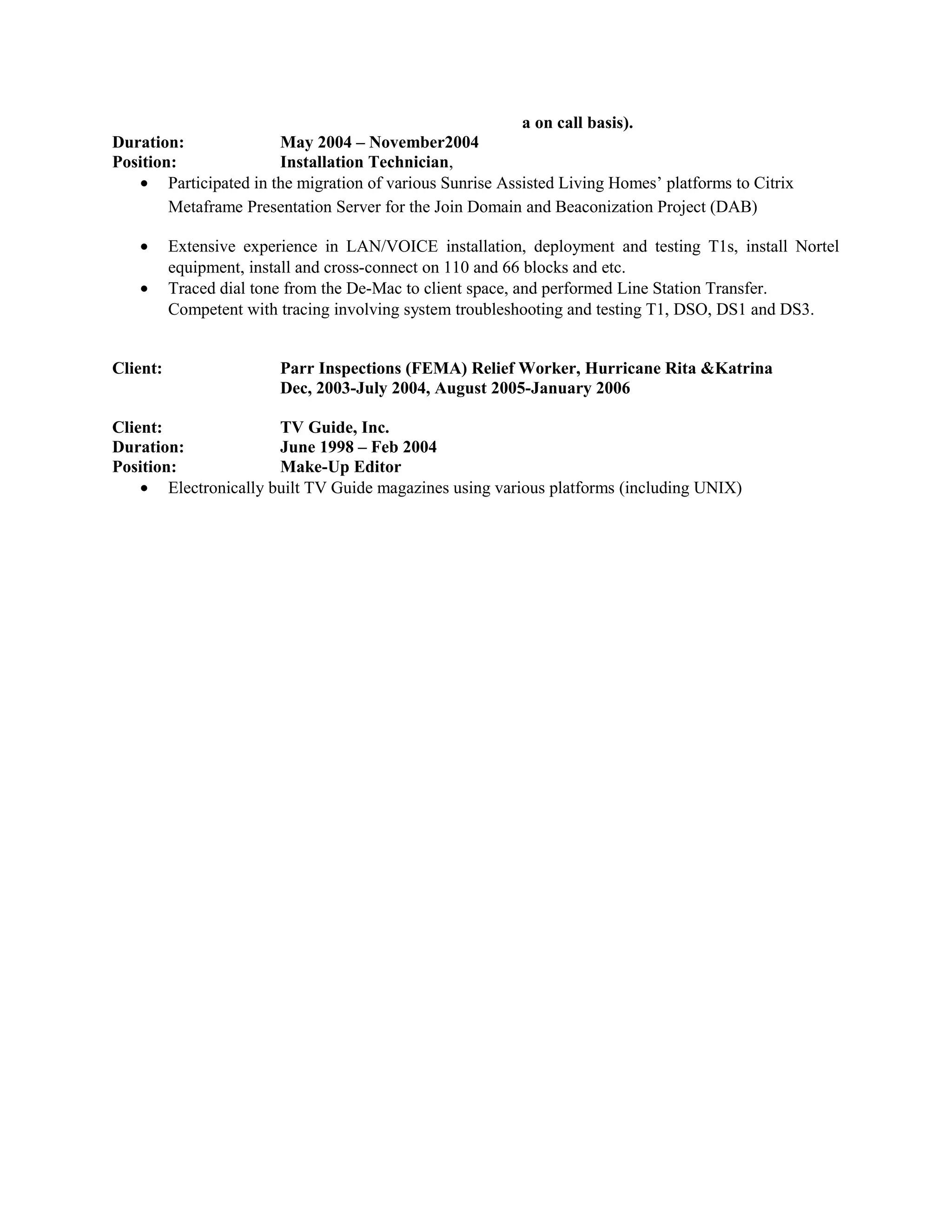 Fred updated resume | DOC | Computer Networking | Computing