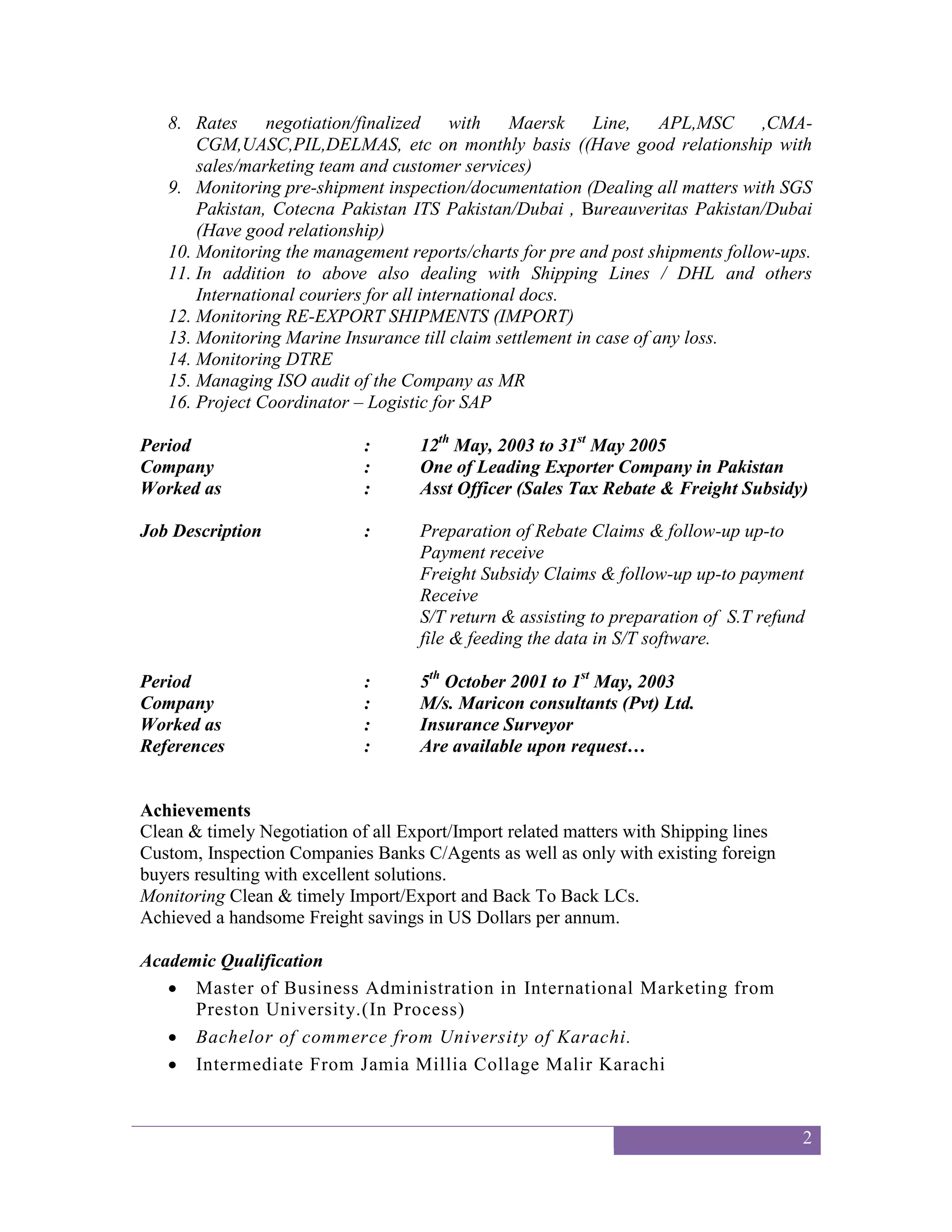 CV SOHAIL logistics Karachi | PDF