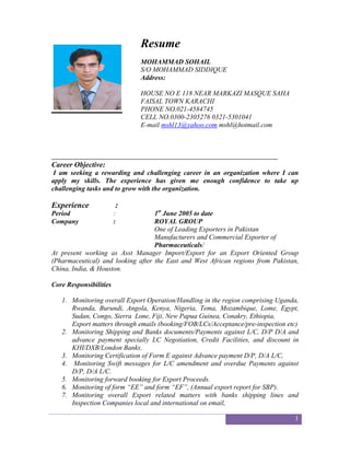 CV SOHAIL logistics Karachi | PDF