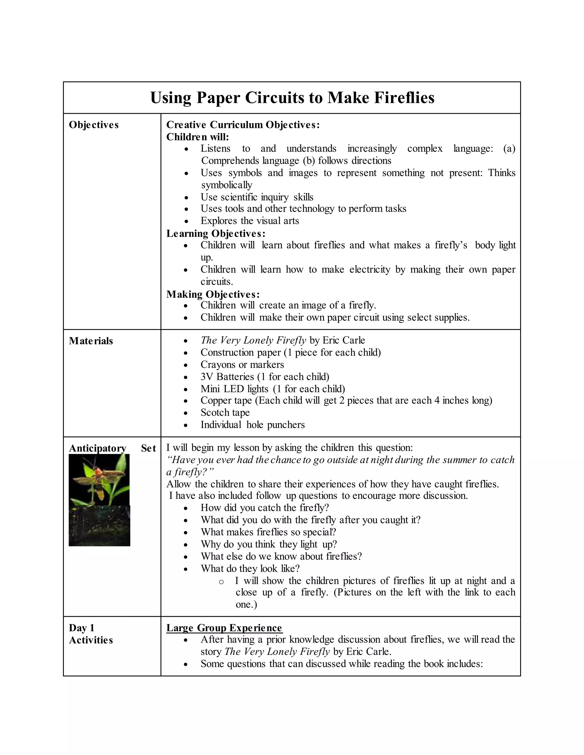 Using Paper Circuits to Make Fireflies | DOCX