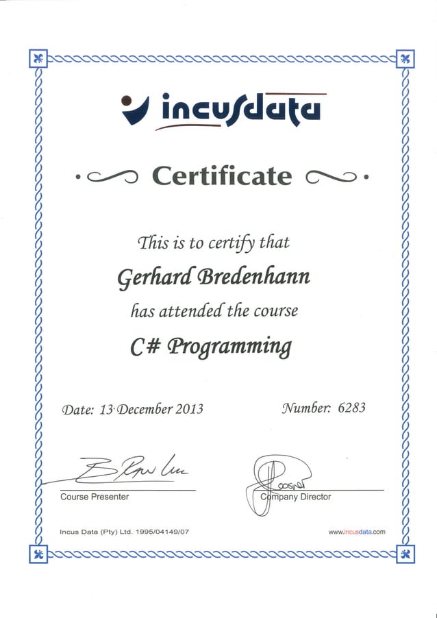 C# Certificate (INCUS DATA) | PDF