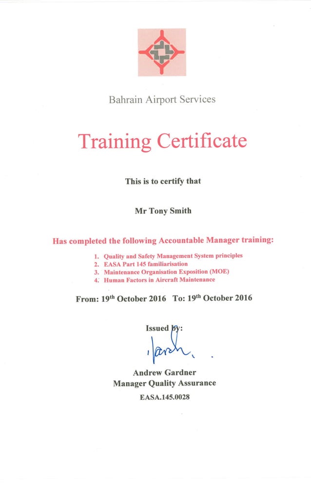 Training Certificate - Tony Smith - COO | PDF