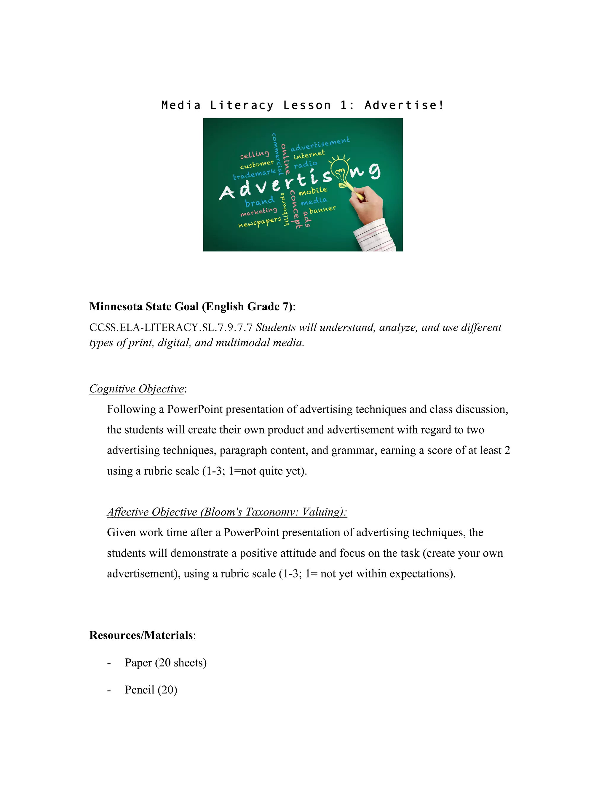 Media Literacy Lesson Plan | PDF