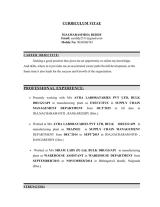 SSREDDY EXP CV | PDF