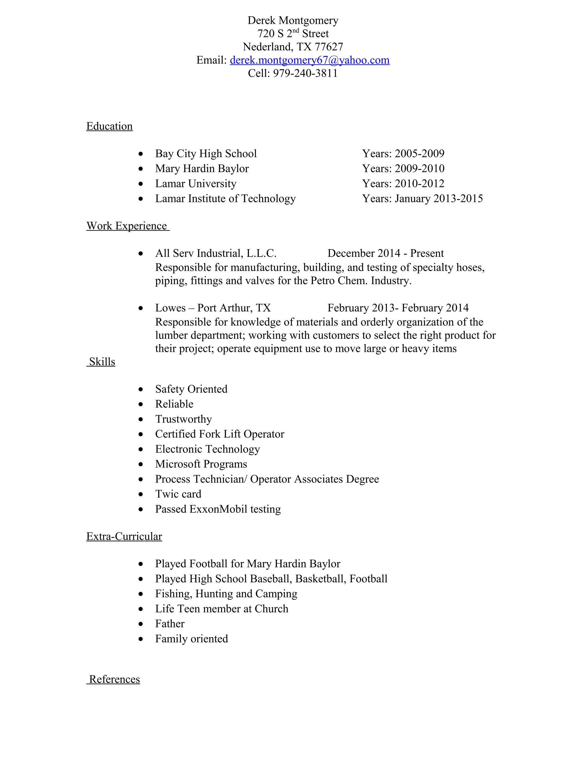 Derek Montgomery resume | DOC