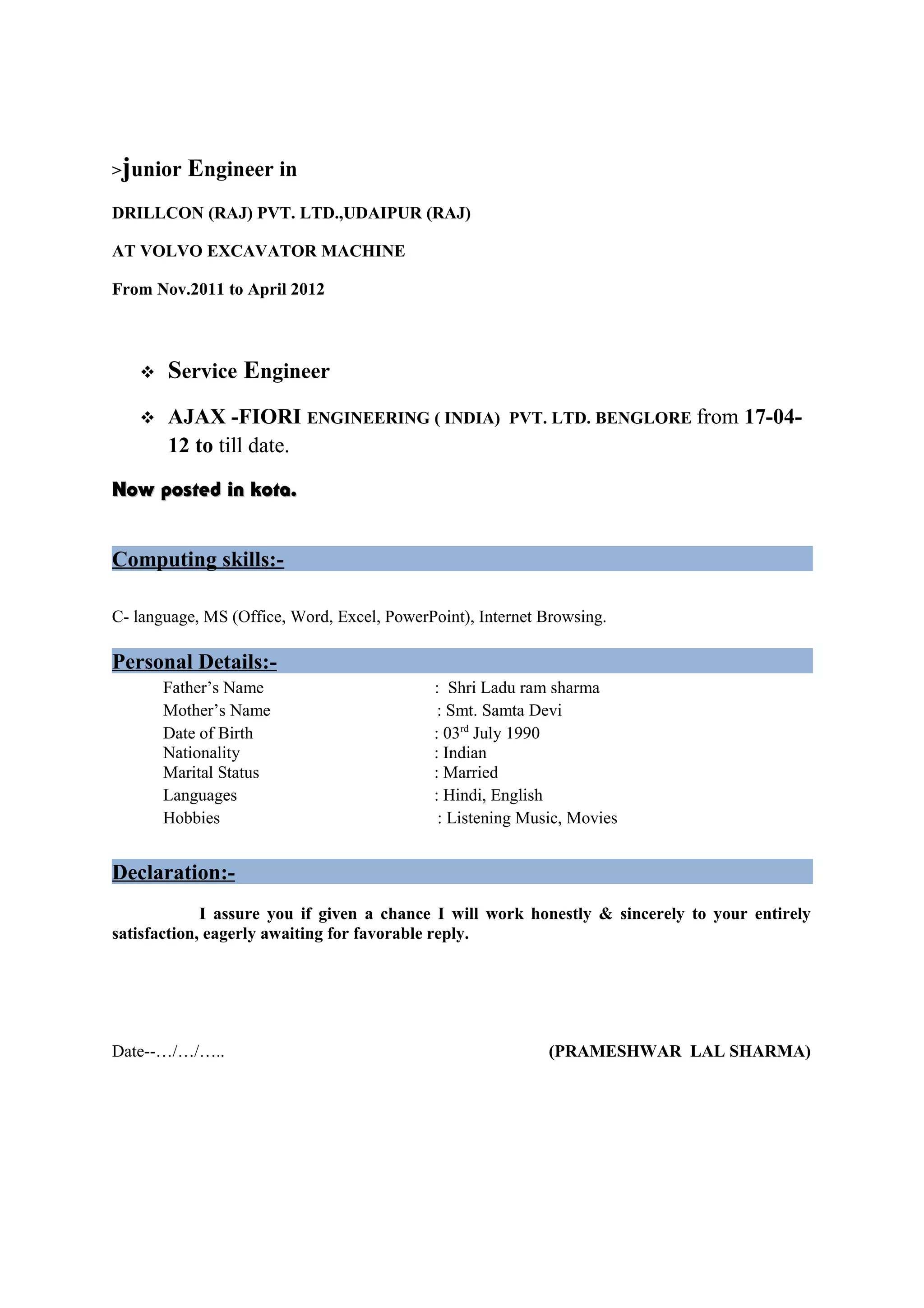 prameshwar sharma 'CV' new | DOC | Education