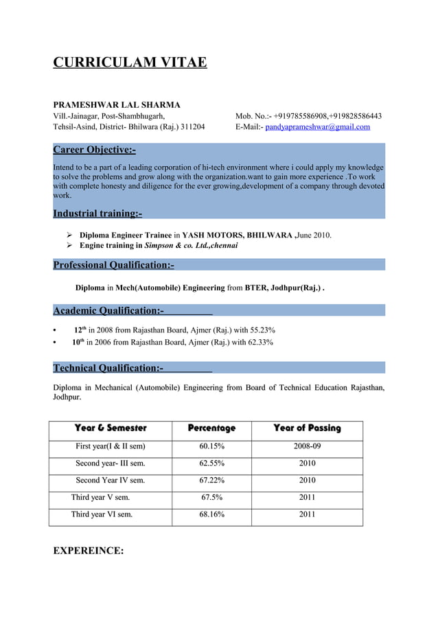 prameshwar sharma 'CV' new | DOC | Education