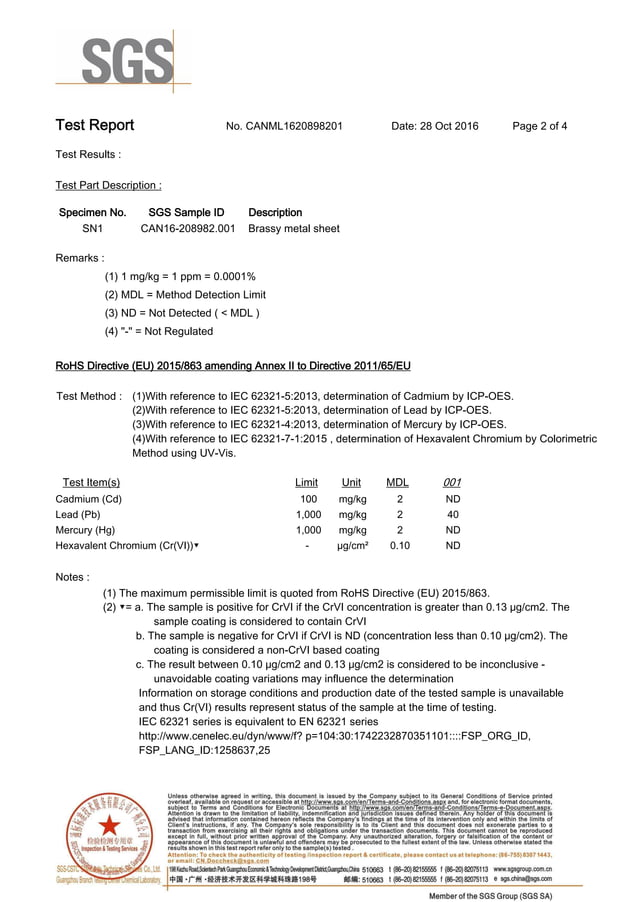 Brass-SGS Report.PDF | Chemistry | Science