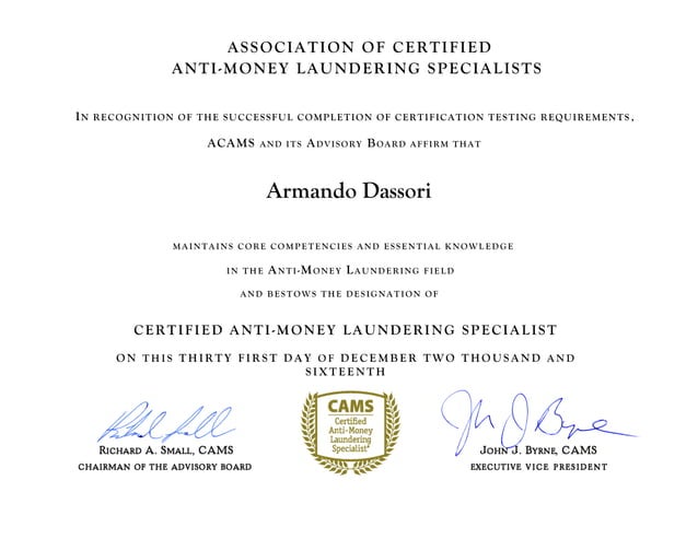 Armando Dassori CAMS CERT 2016 | PDF