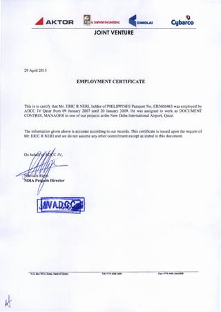 ADCC JV Employment Certifcate | PDF