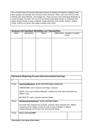 Year 8 Lesson Postcards From different Eras And Resources | DOCX | Arts ...