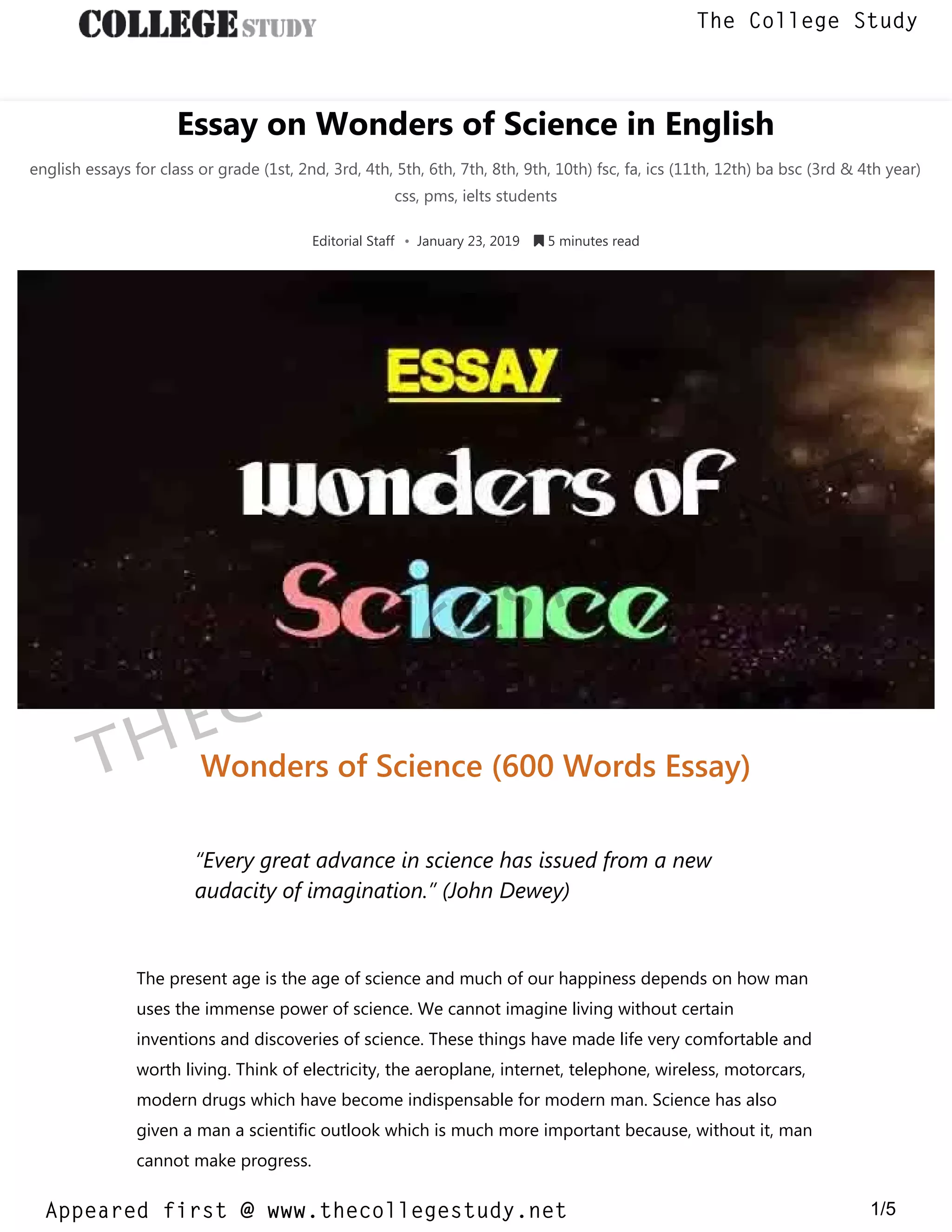 8 essay on wonders of science in english the college study | PDF