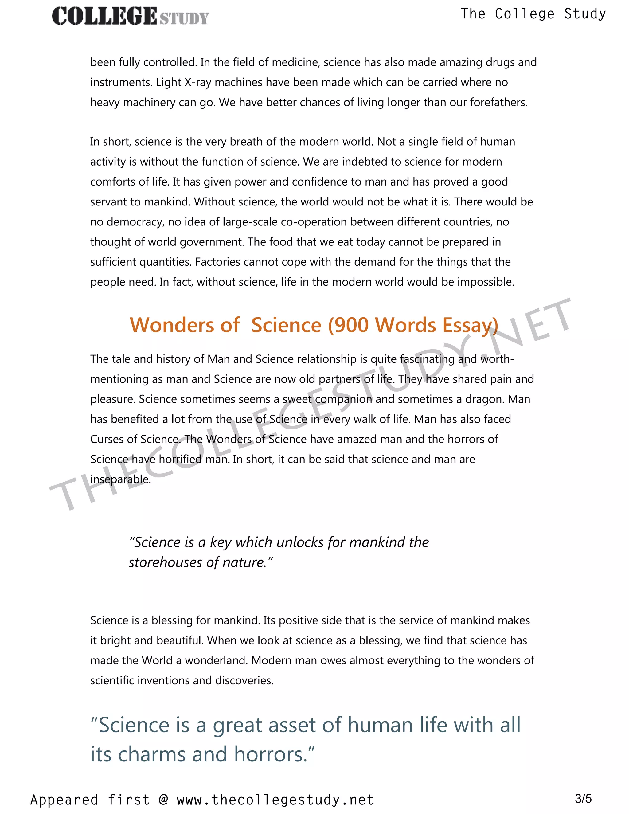 8 essay on wonders of science in english the college study | PDF