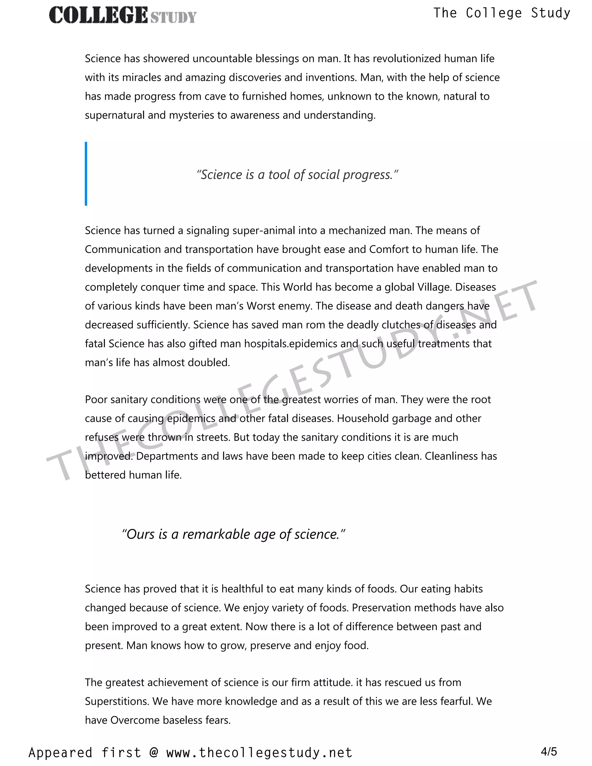 8 essay on wonders of science in english the college study | PDF