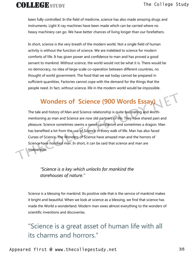 8 essay on wonders of science in english the college study | PDF