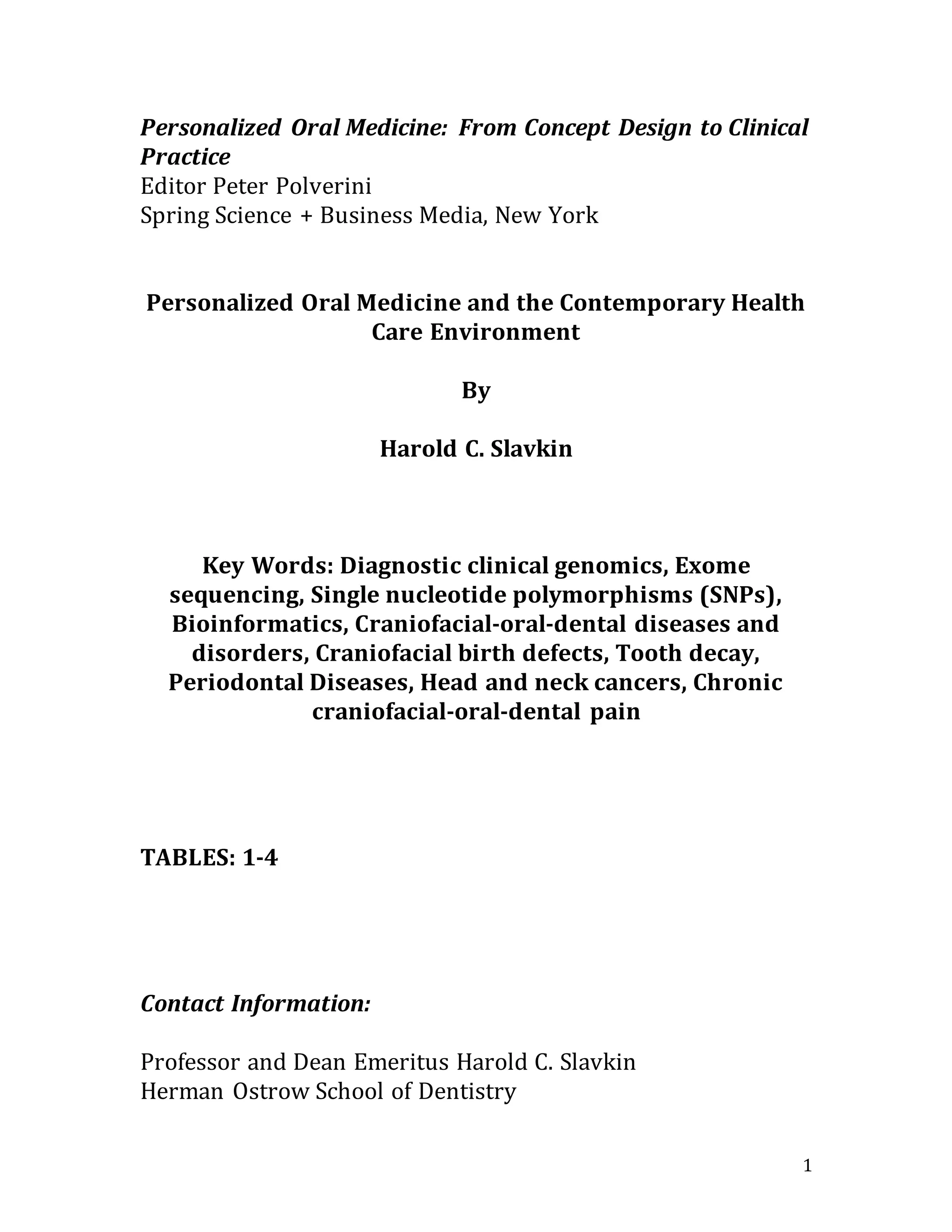 Personalized Oral Medicine | DOCX