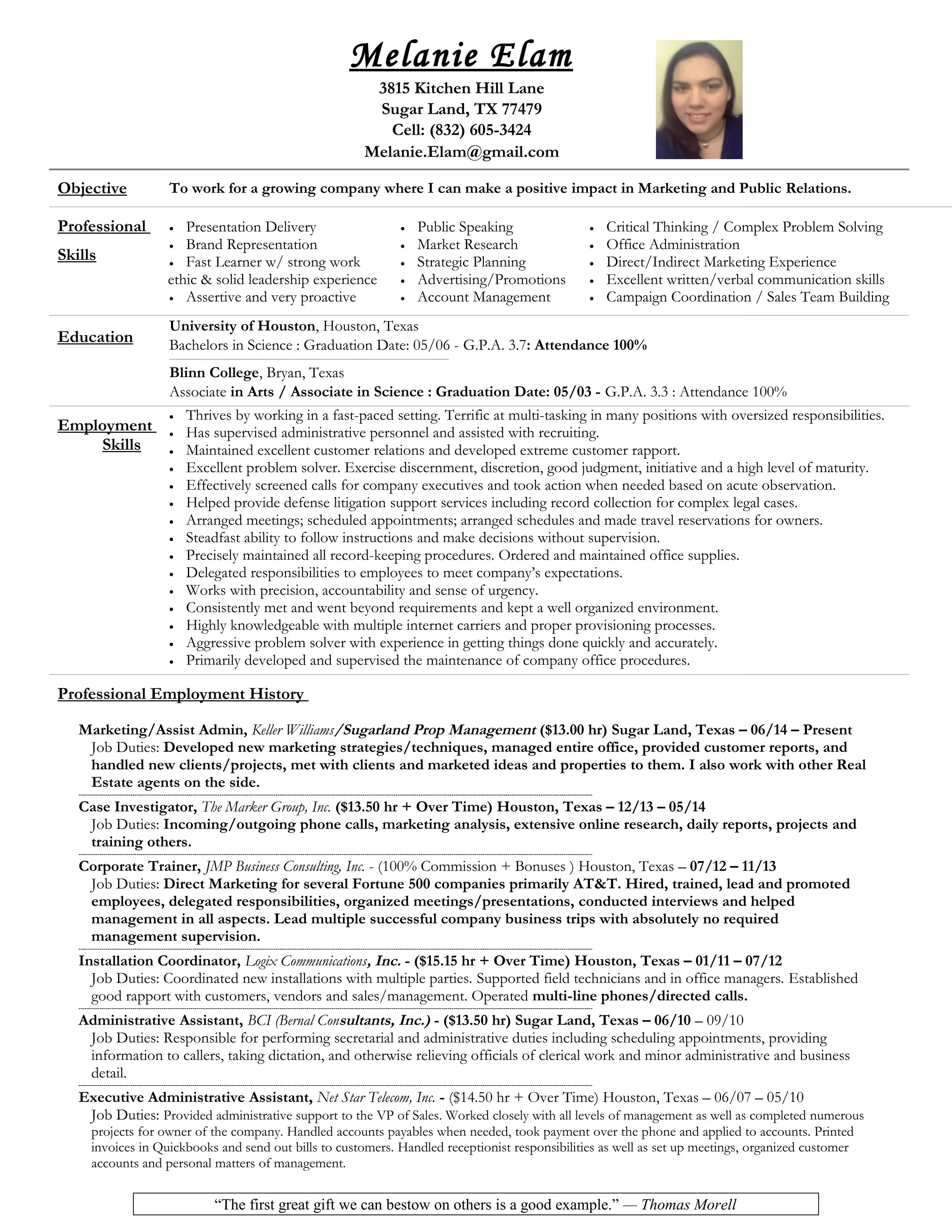 Melanie Marketing Resume - 2015 | DOC | Undergraduate Education | College Education