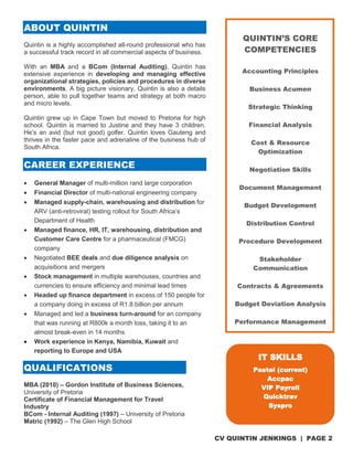 201608_CV_Quintin Lionel Jenkings (3) (1) | PDF | Management Consulting ...