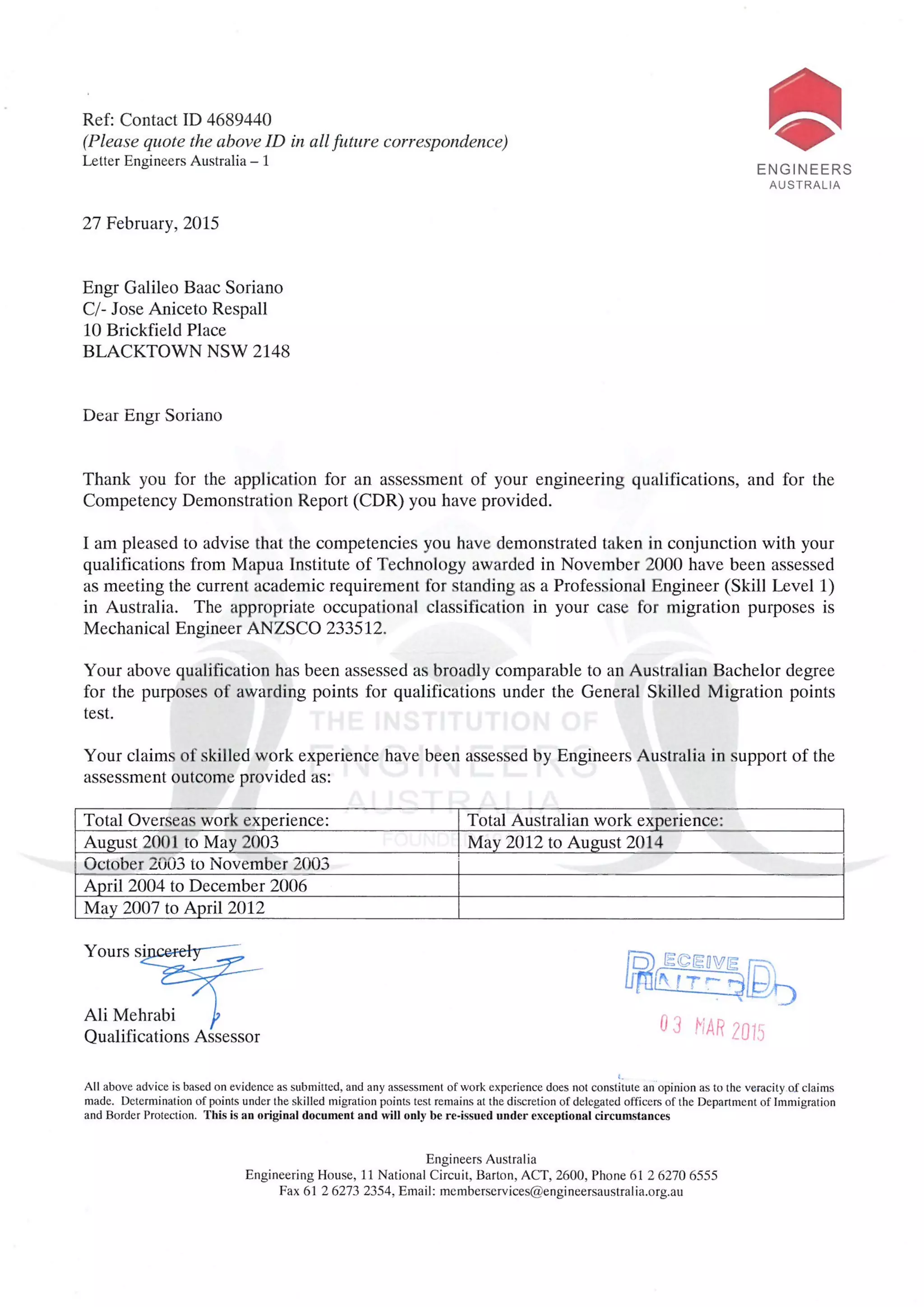 EA ASSESSMENT LETTER | PDF