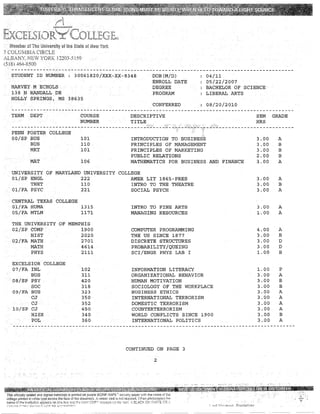 Excelsior College Graduation Transcript-- | PDF