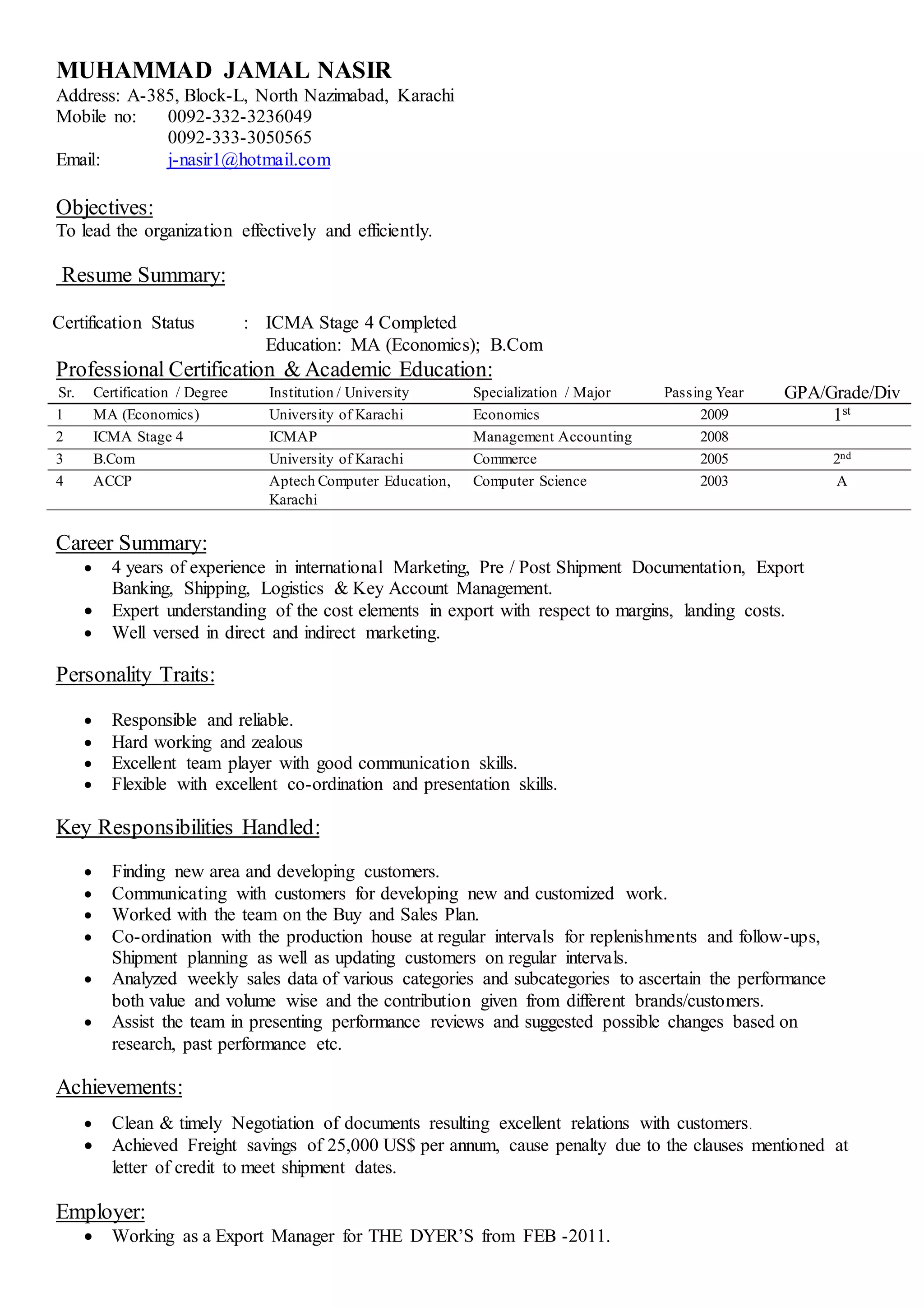 FINAL CV JAMAL NASIR | PDF