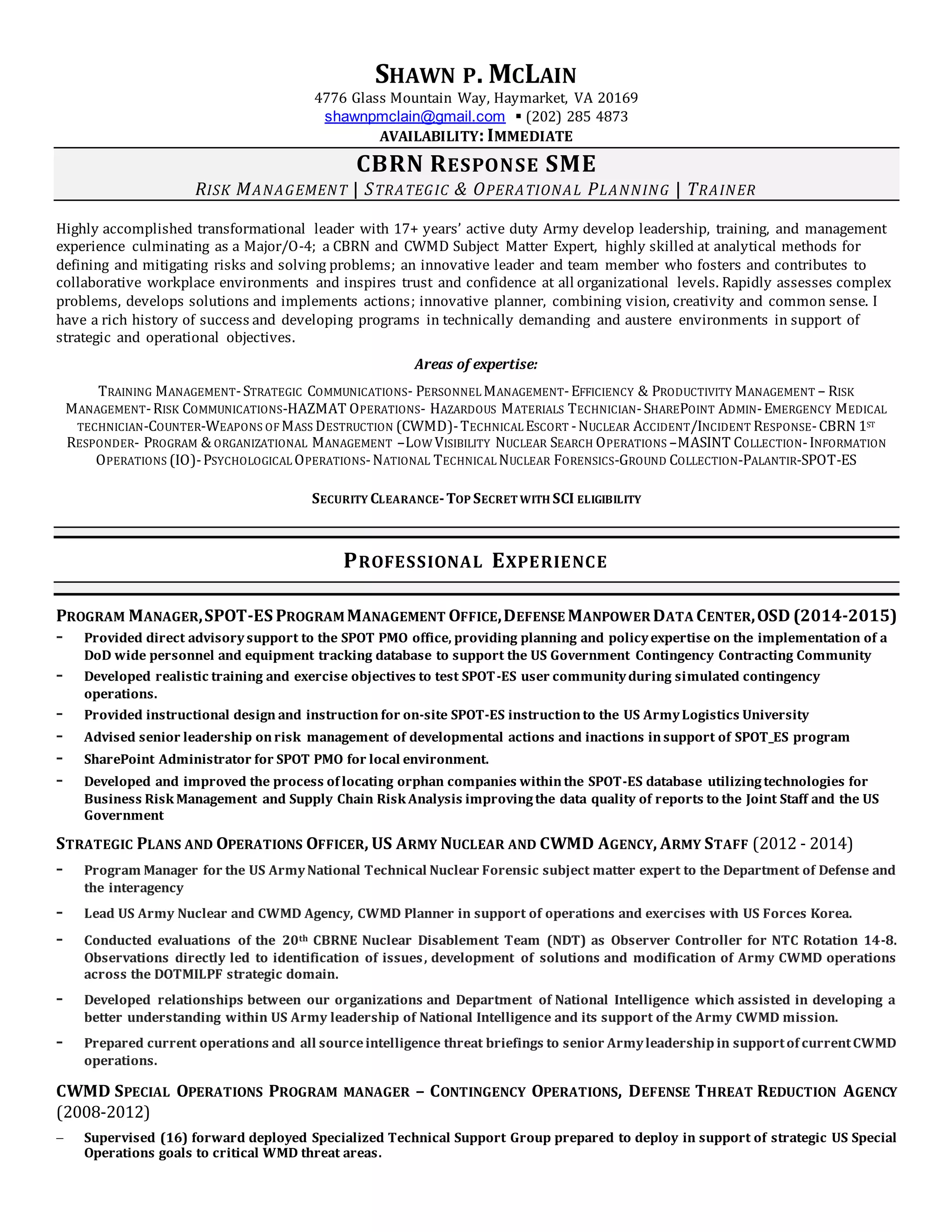 McLain-Resume CWMD Jan16 | DOCX