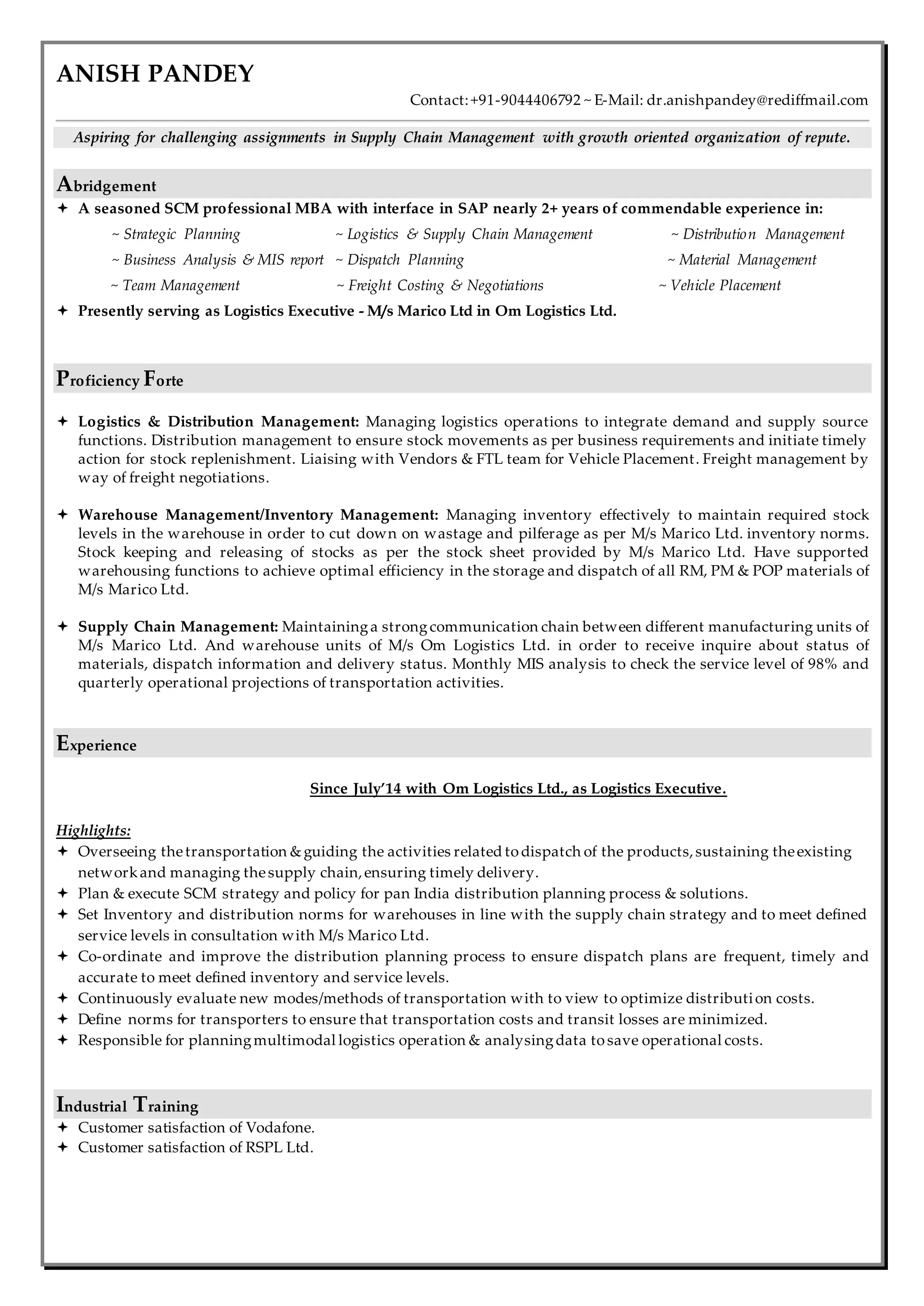 anish Resume | DOCX | Logistics | Business