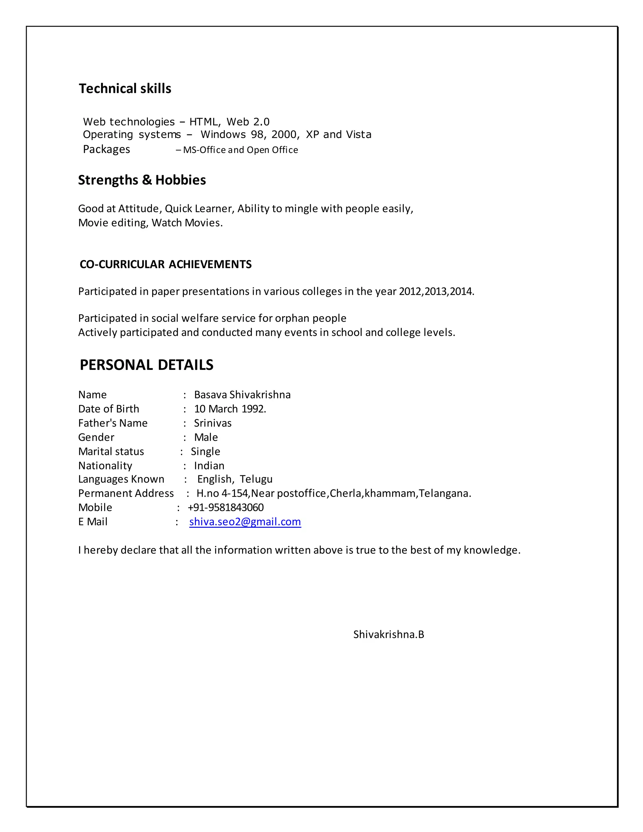 Shiva resume | DOCX
