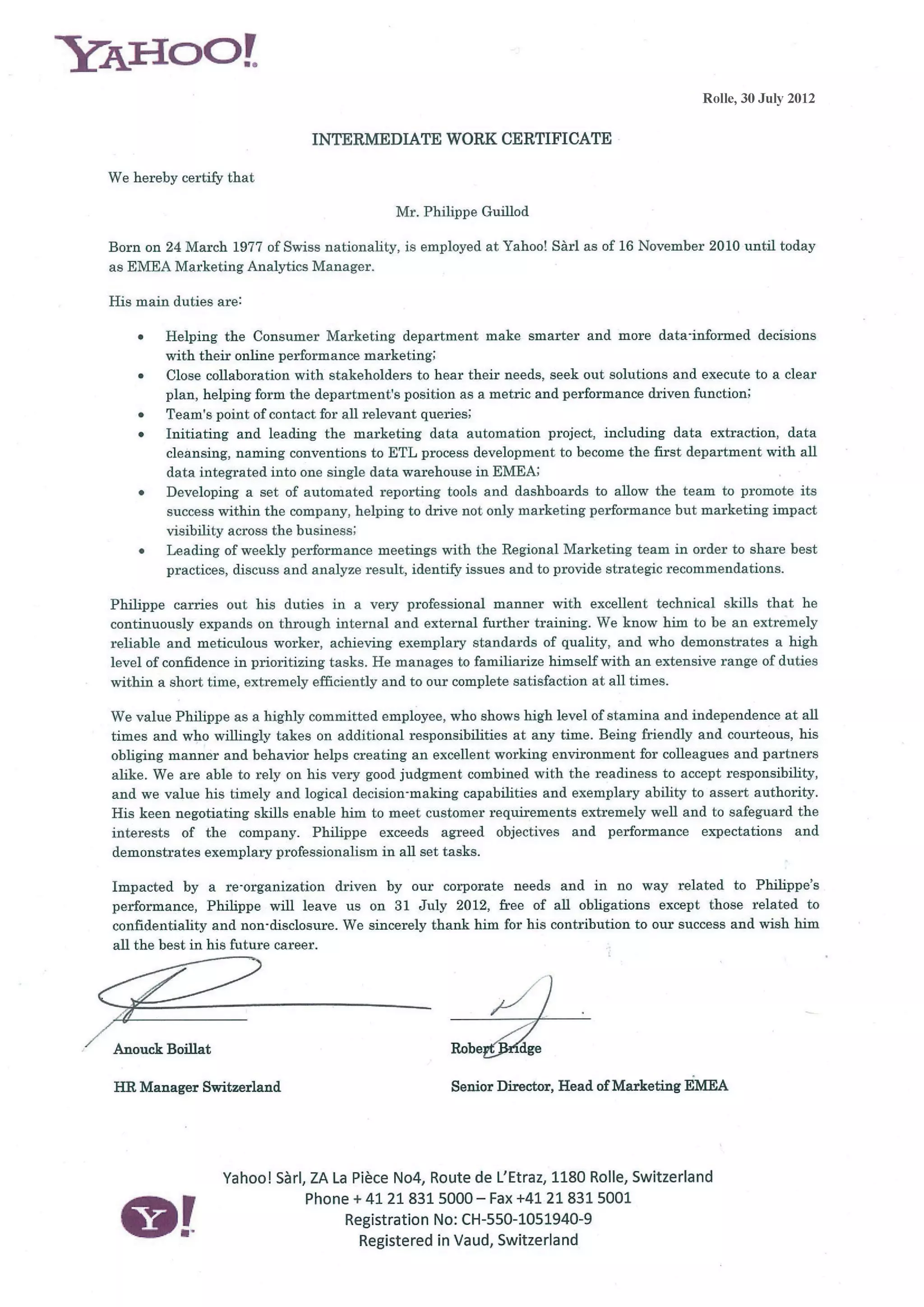 Reference Letter Yahoo | PDF