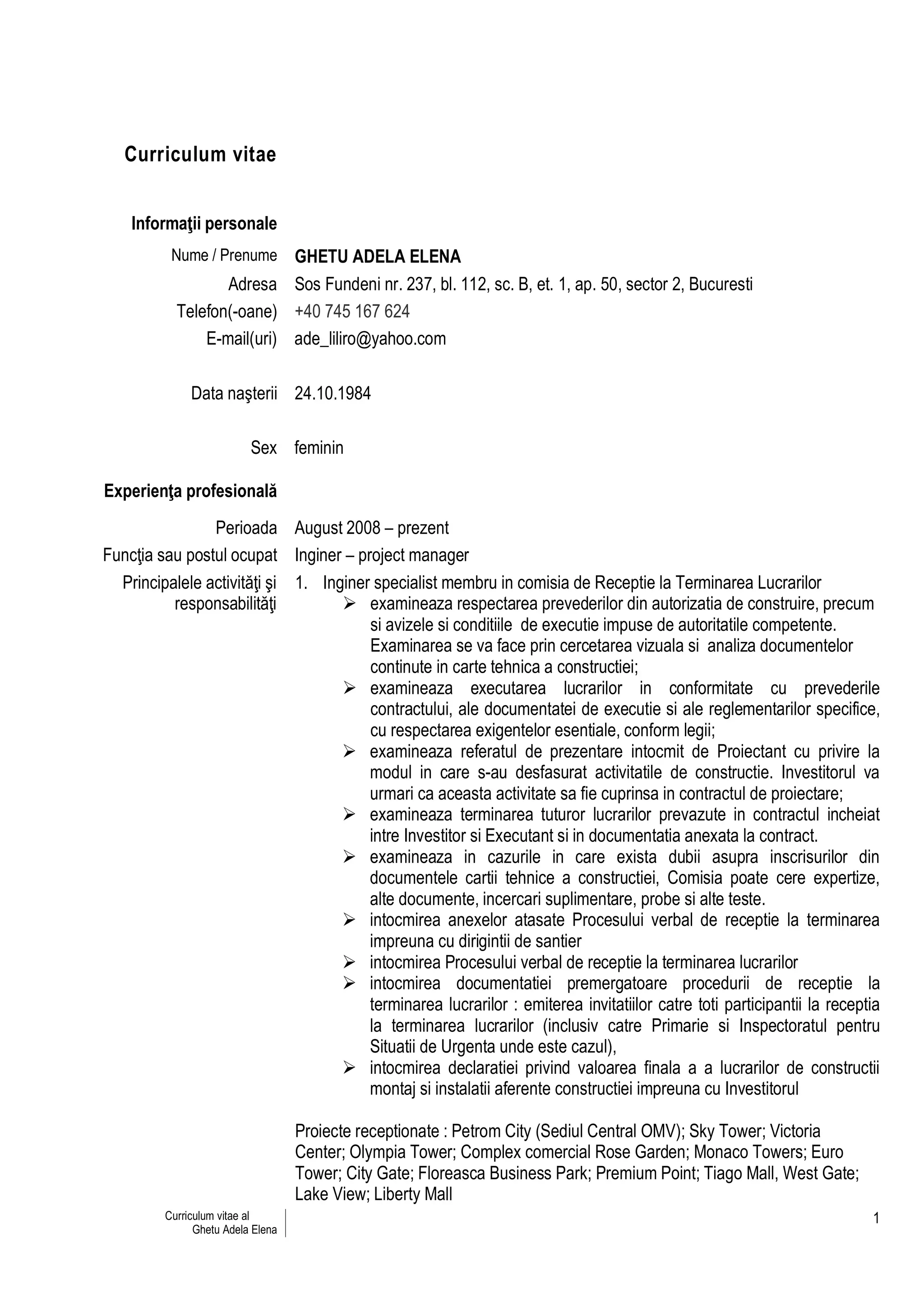 inginer Ghetu Adela Elena | PDF