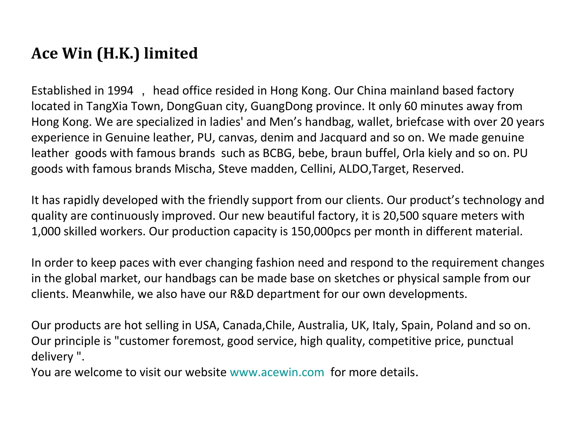 ACE WIN Profile | PPT