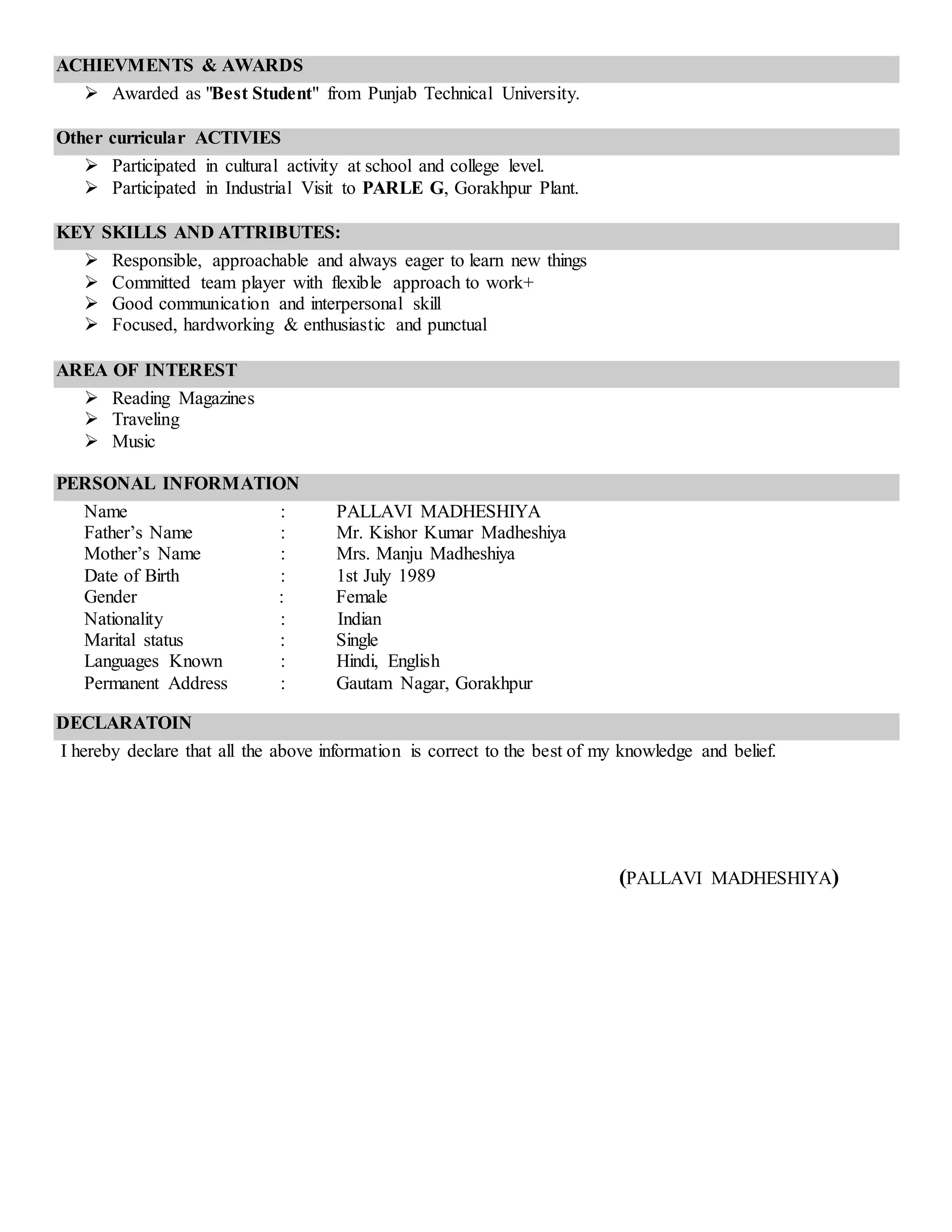 Resume_Pallavi_with_1_yr_exp_in_HR operations (1) (1) | DOCX | Human ...