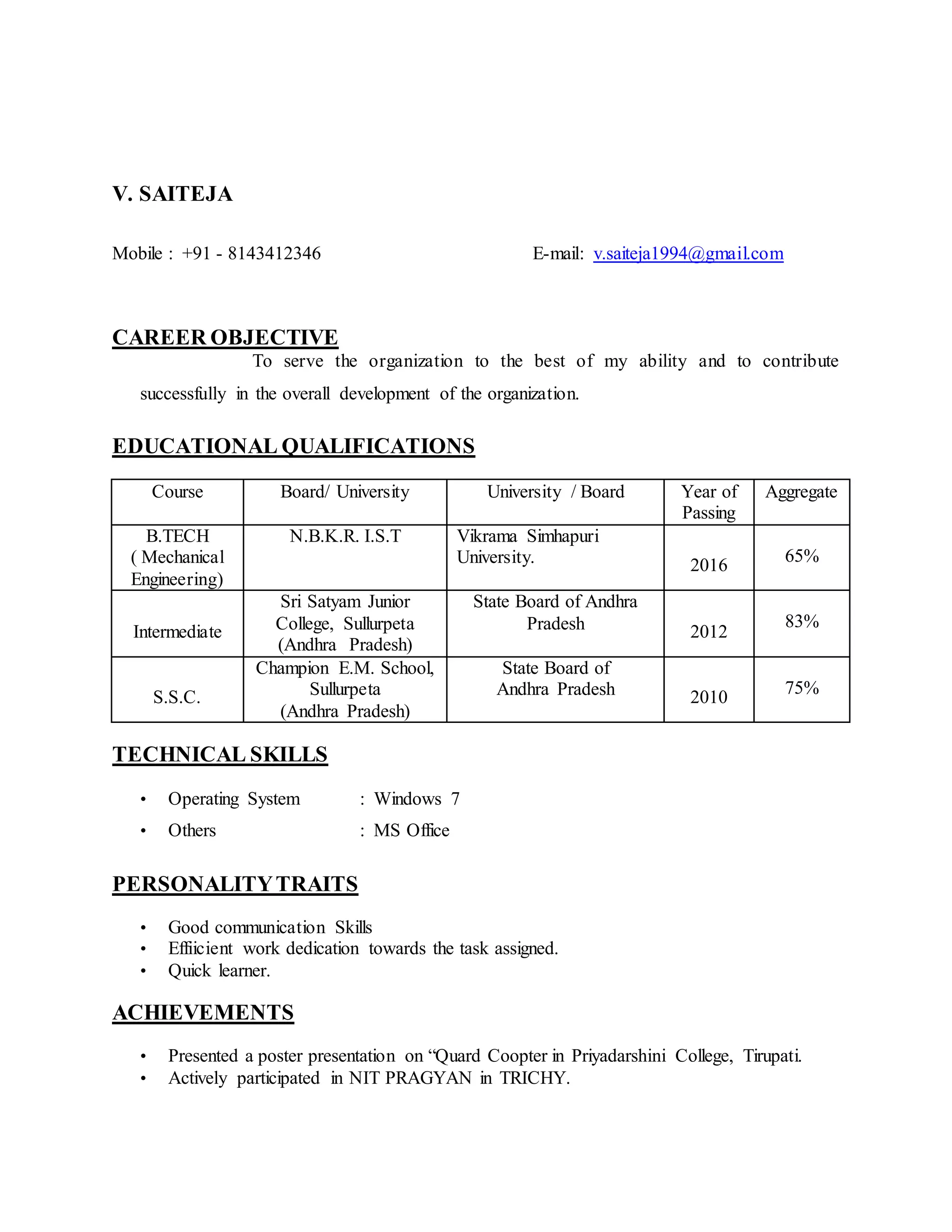 SAI TEJA resume | DOCX