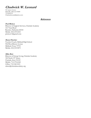 Chad Leonard resume 2015 | DOCX