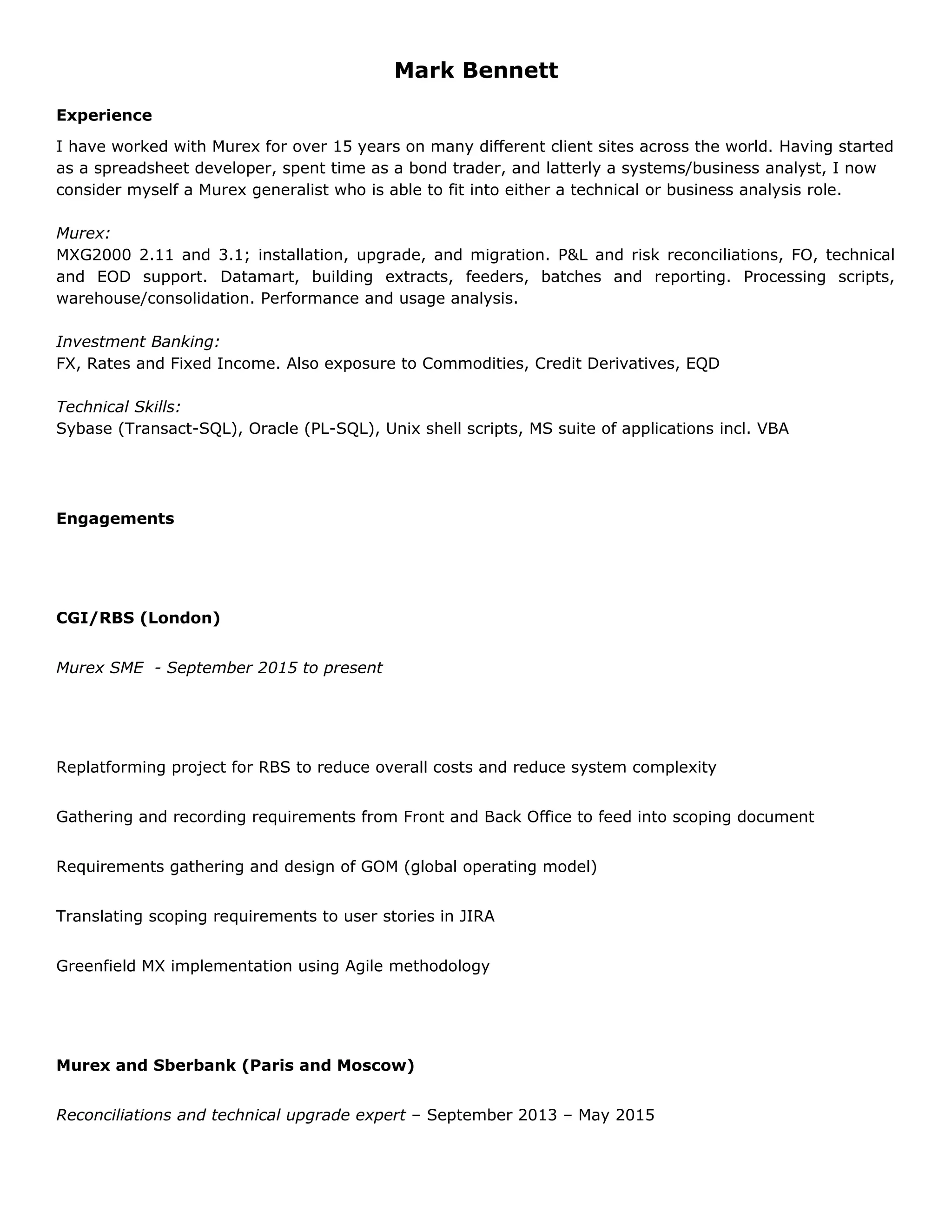 Mark Bennett CV (2016) | DOC