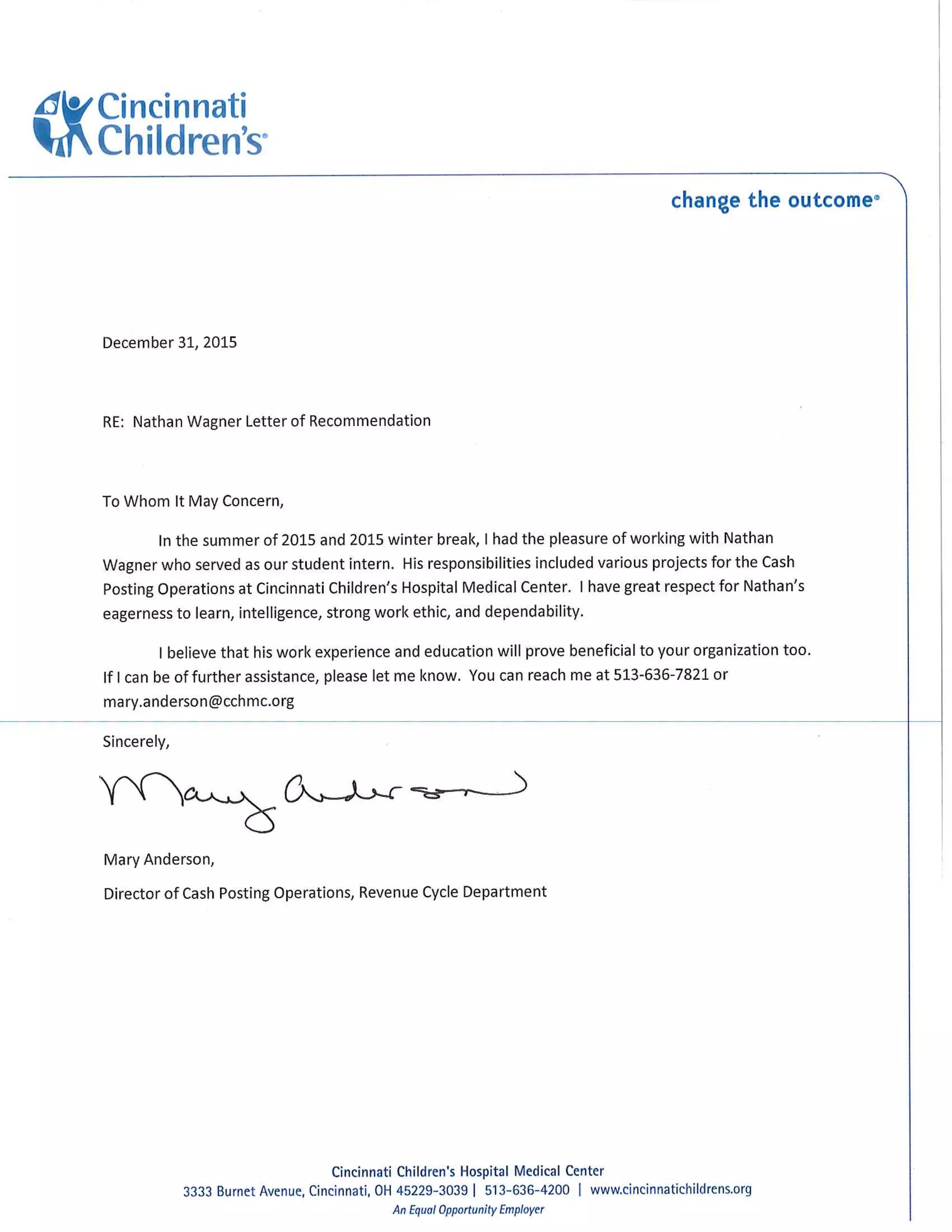 CCHMC recommendation letter | PDF