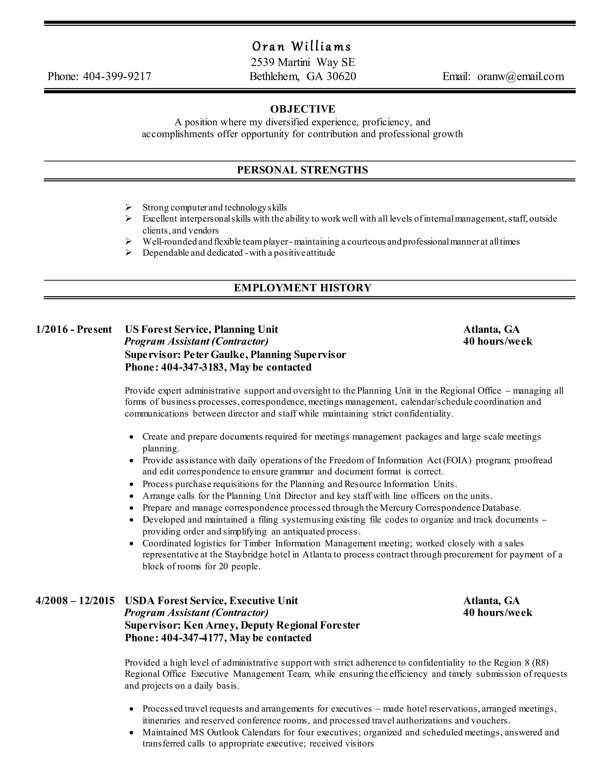 Oran Williams Resume' 2016 | DOCX