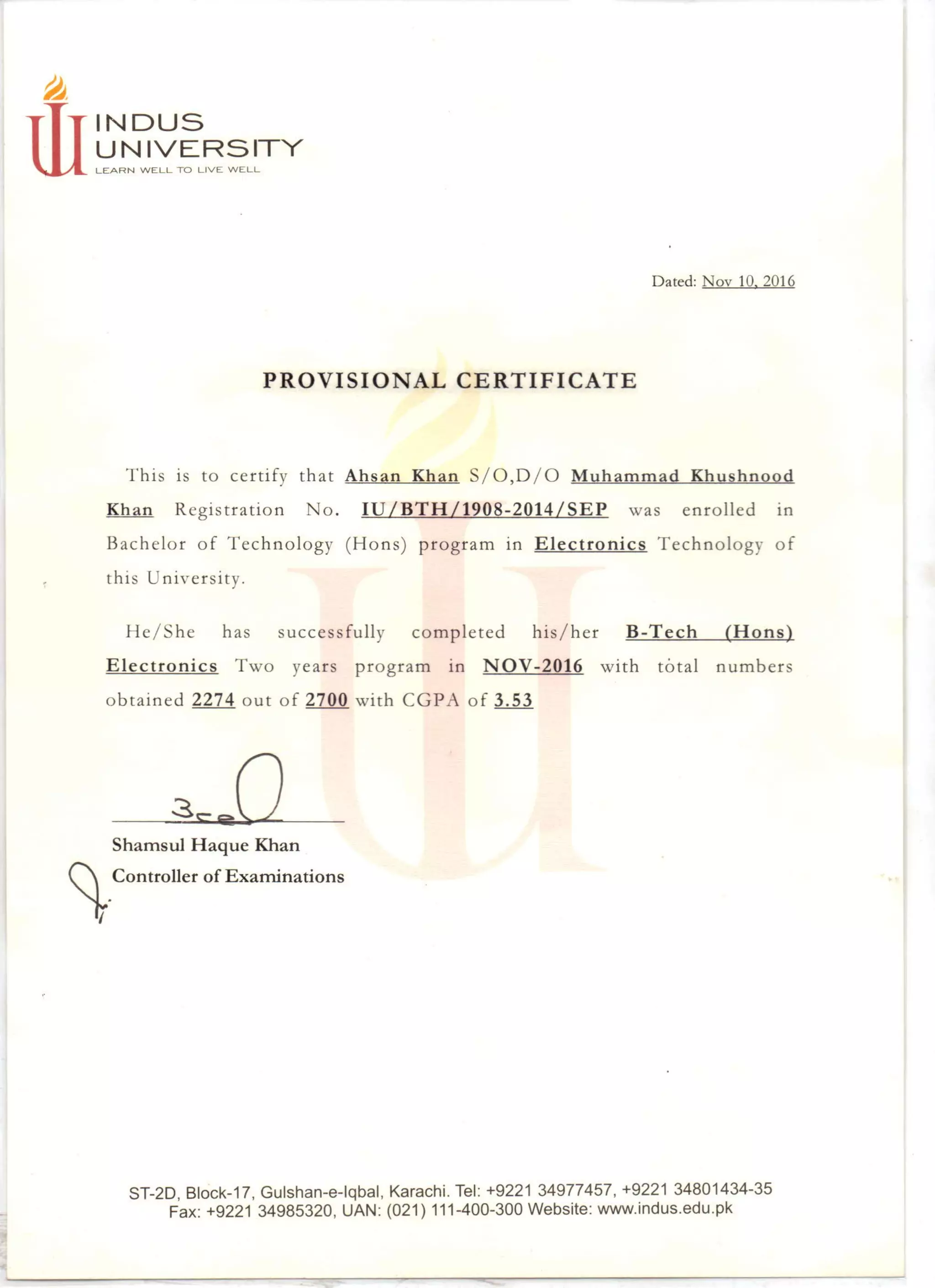 Bachelor of technology (honors provisional certificate ) | PDF