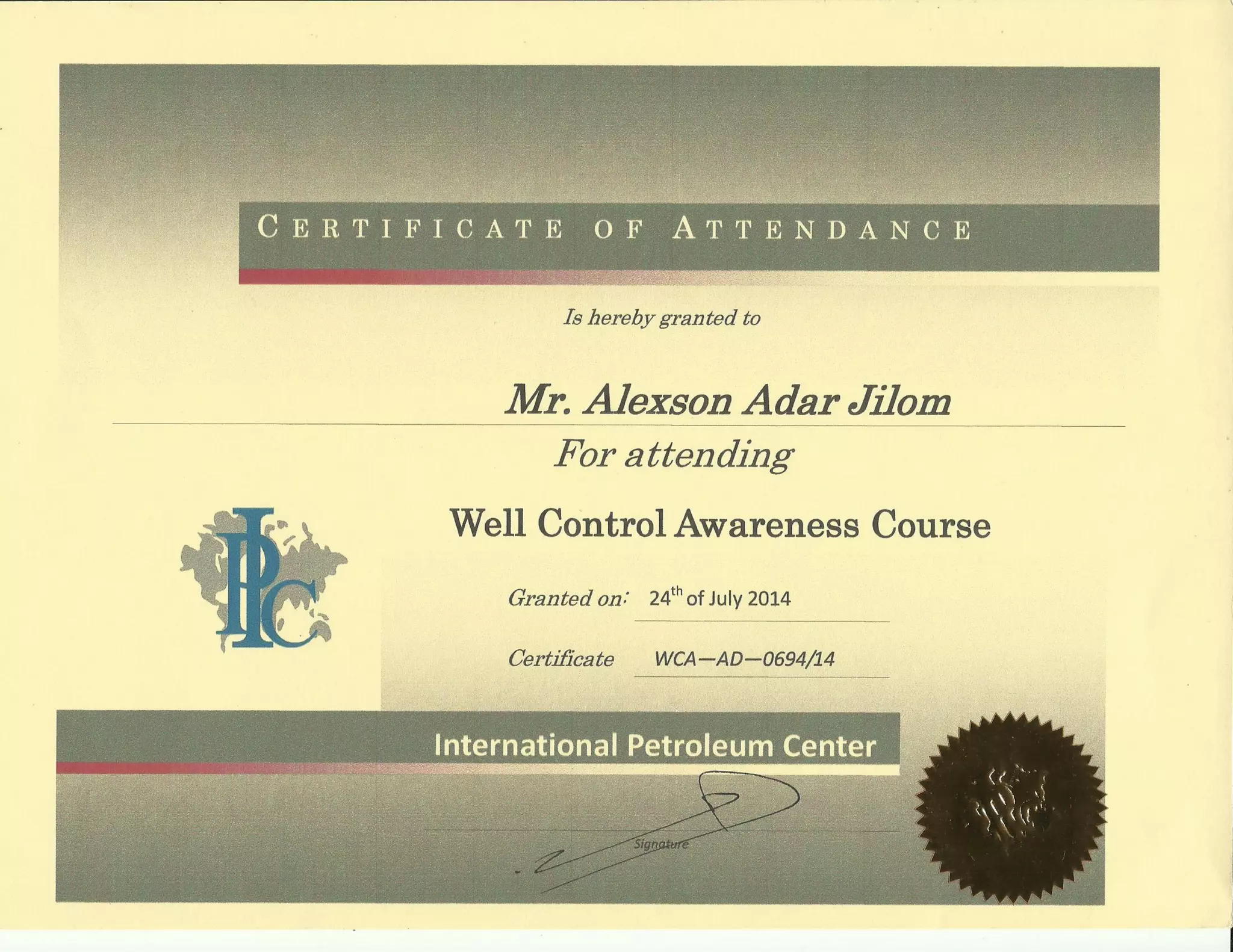 Alexson Adar Jilom Certificate | PDF