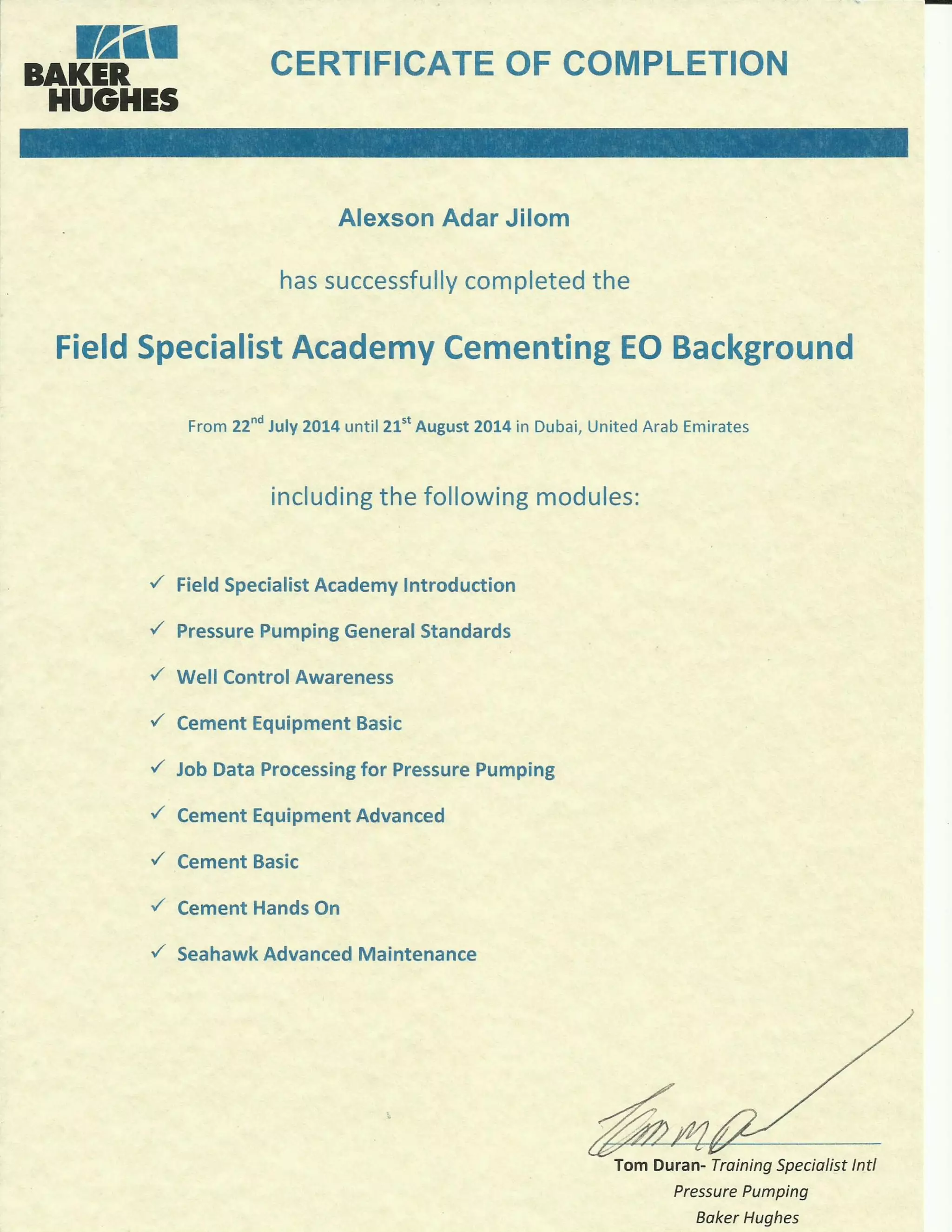 Alexson Adar Jilom Certificate | PDF
