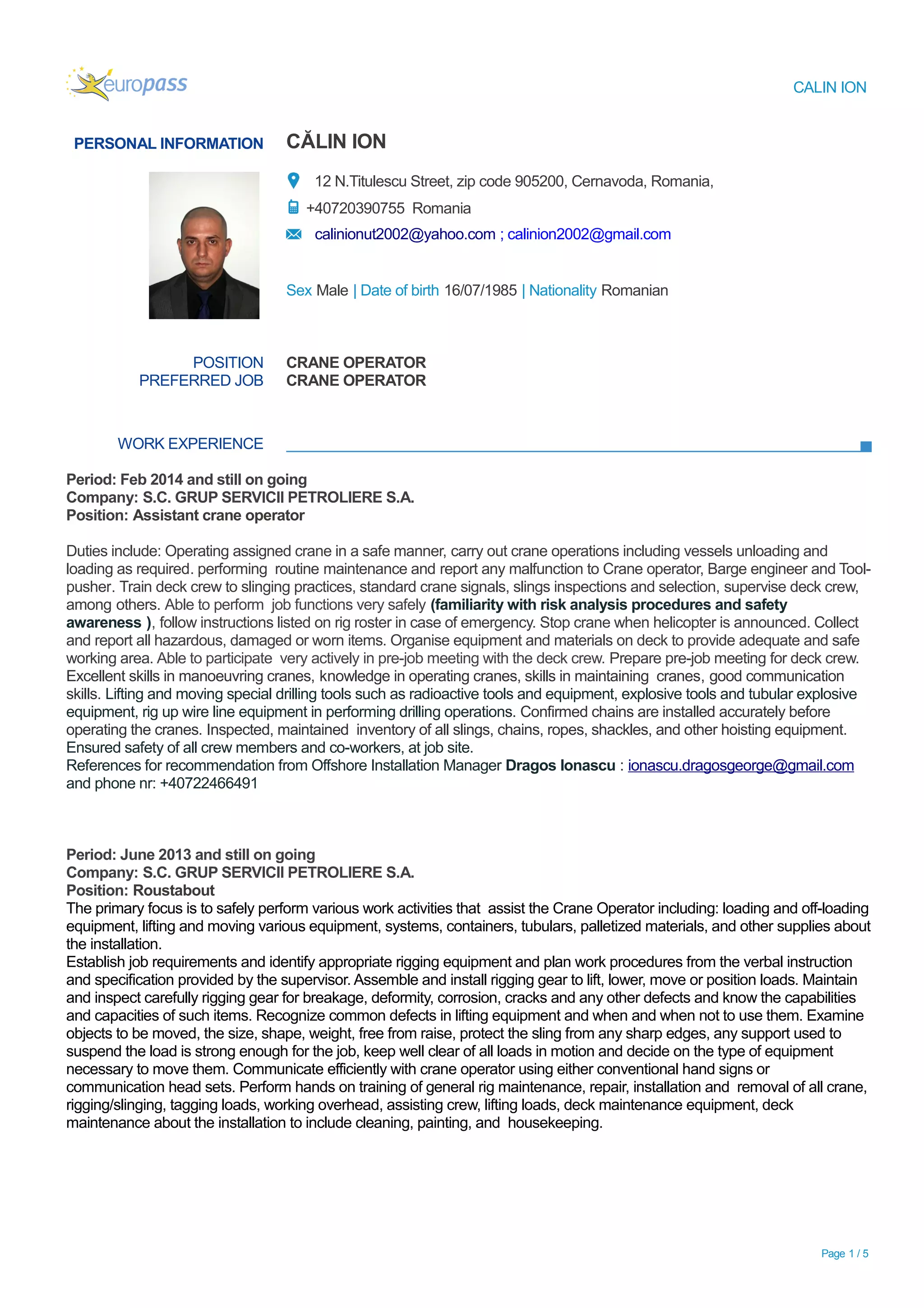 CV CALIN ION 2016 | DOC | Rowing | Sports