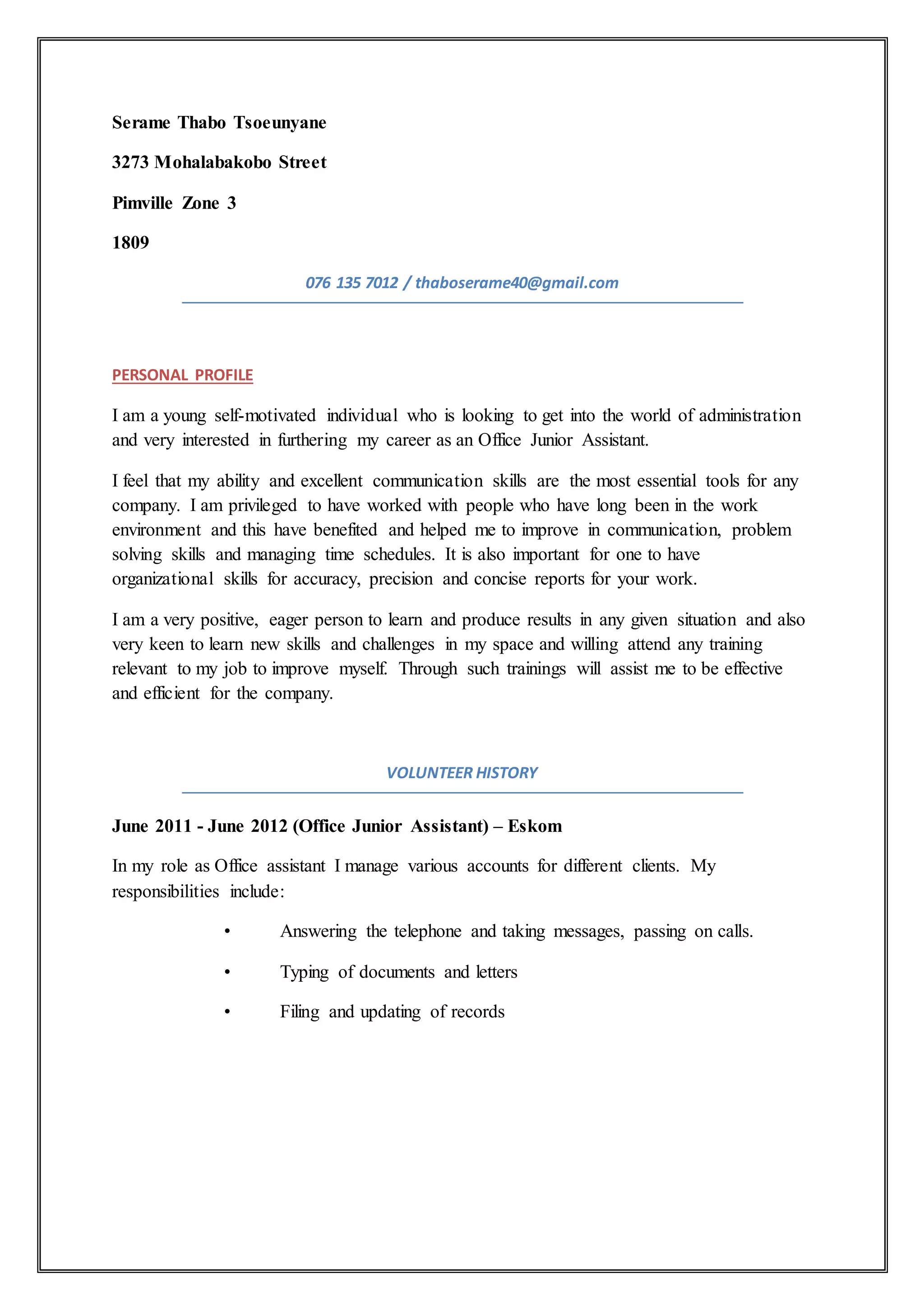 Serame Thabo Tsoeunayne's CV (2) | DOCX