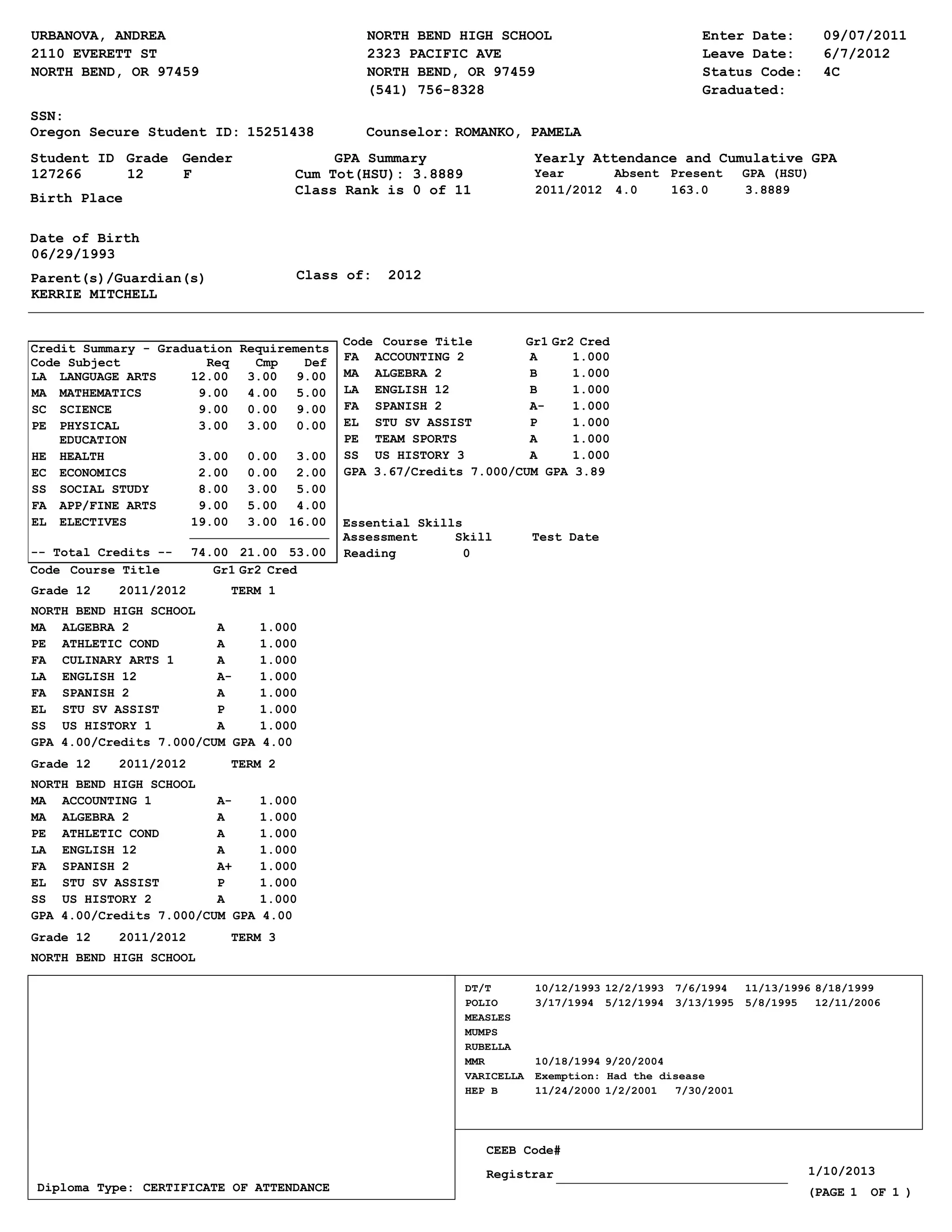 Transcript of Grades NBHS | PDF