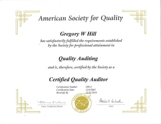 ASQ CQA Certification Gregory Hill | PDF