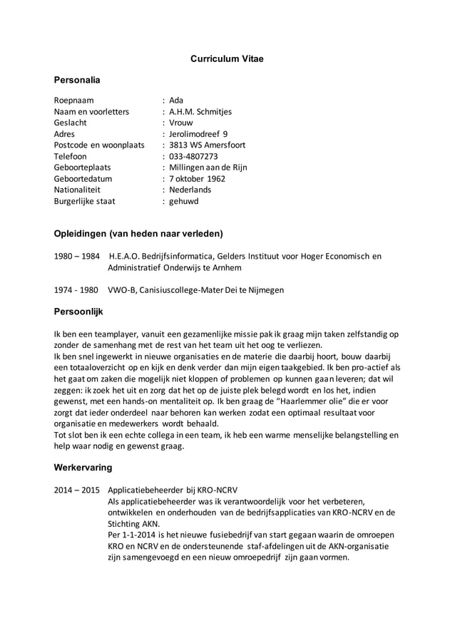 Curriculum Vitae Ada Schmitjes | DOCX