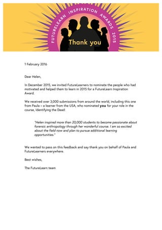 FL - Thank you letter - Helen Meadows | PDF