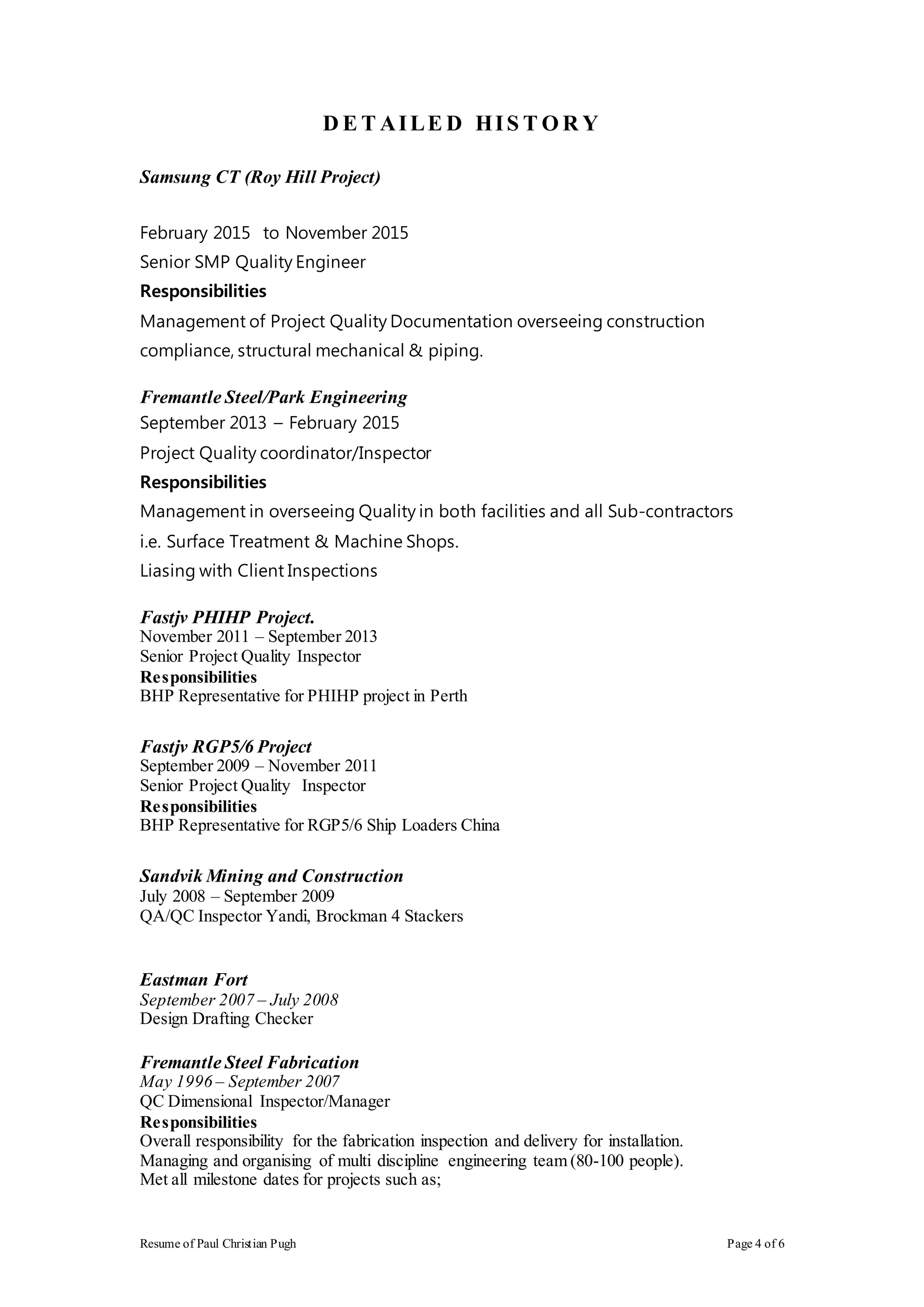 CV - Paul Pugh -December2015 | DOCX | Civil Engineering Industry ...